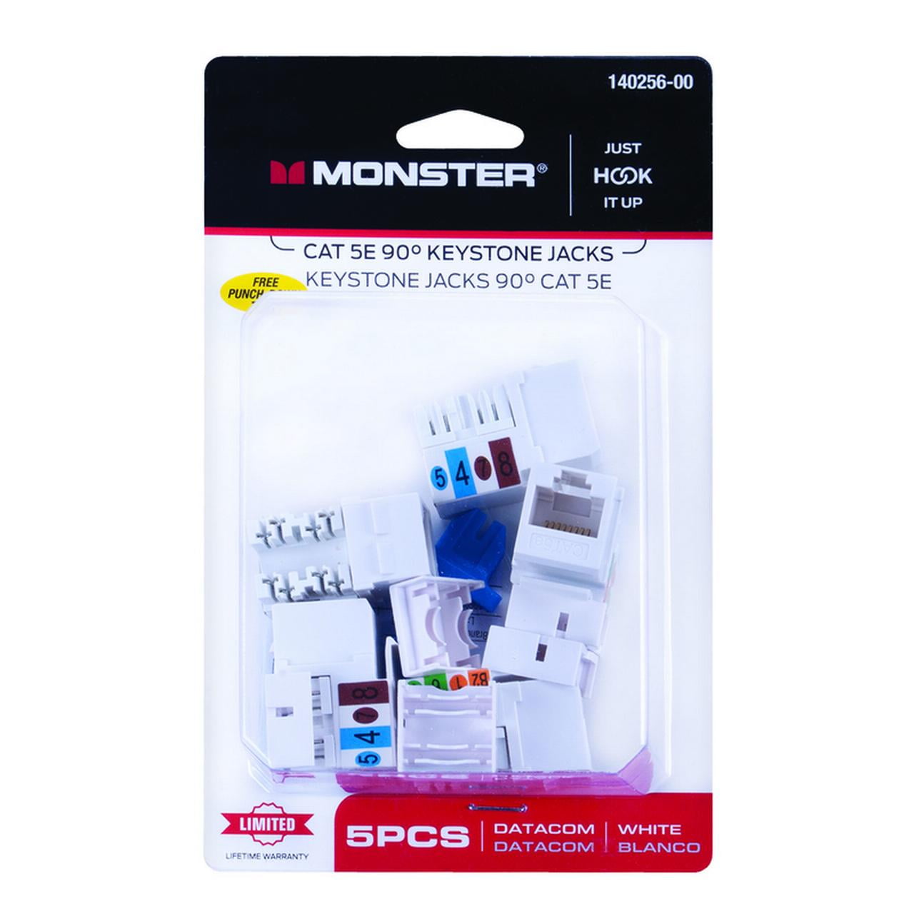 Monster JHIU 140256-00 Category 5E 90 Degree Keystone Jacks, White ...