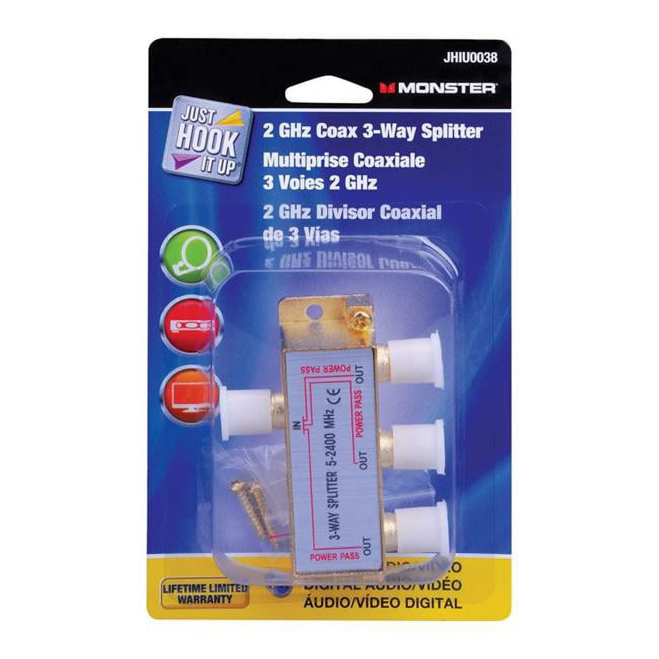 Monster JHIU0038 Just Hook It Up 3 Way Coax Splitter, Nickel - Walmart.com