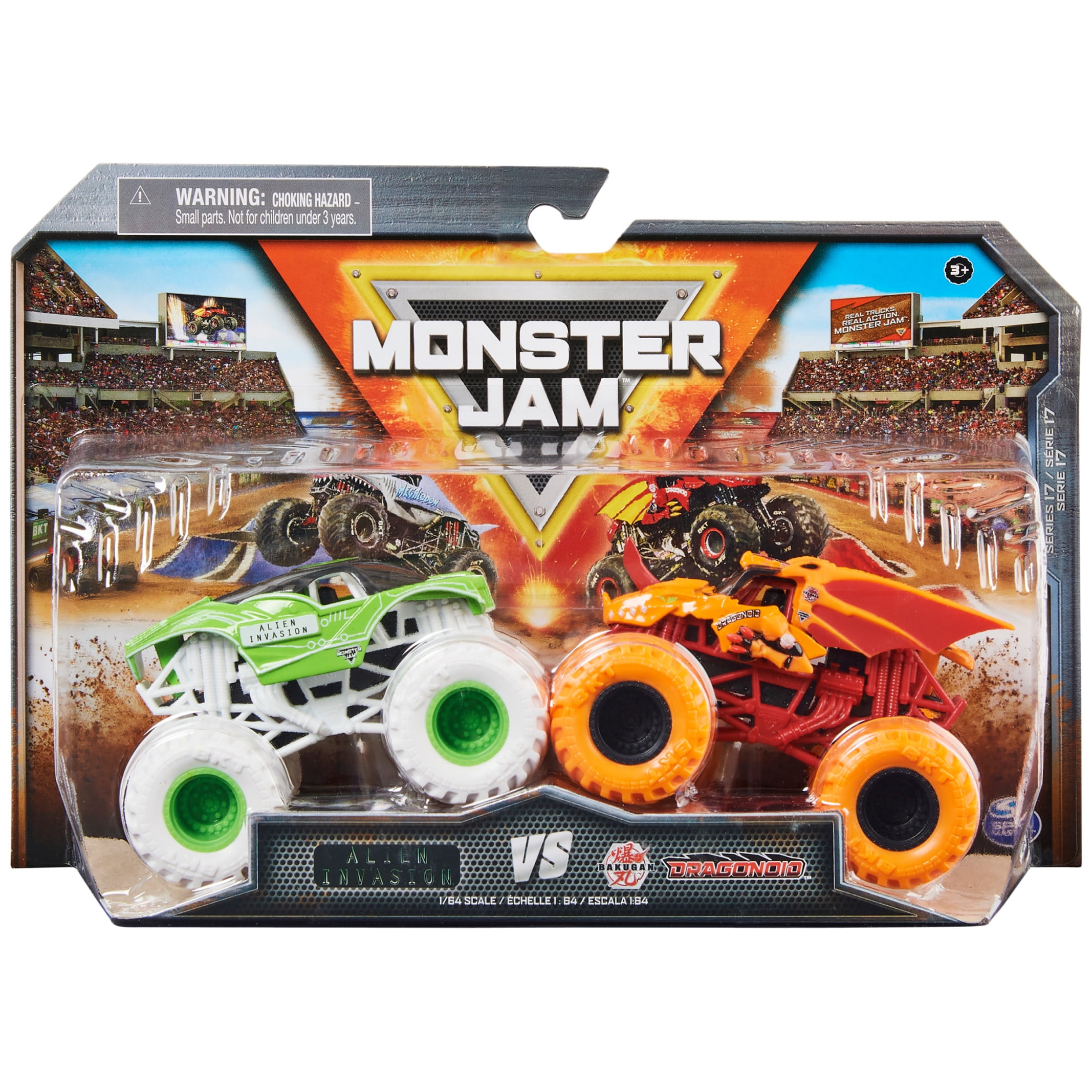 Monster Jam 1:64 Alien Invasion Vs. Bakugan Dragonoid Monster Trucks ...