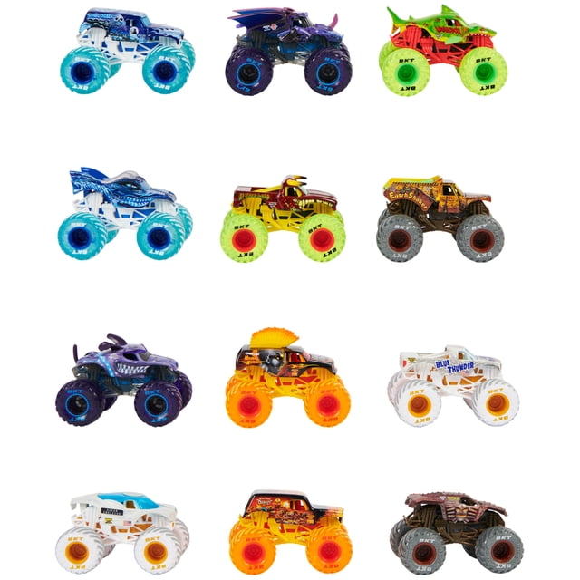 Monster Jam, New 12-Pack Fire & Ice 1:64 Scale Monster Truck Vehicles ...