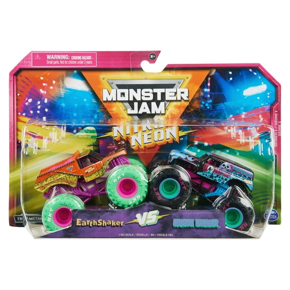 Monster Jam, 2-Pack Neon 1:64 Nitro Monster Trucks, Earth Shaker Vs. Grave Digger - Walmart.com
