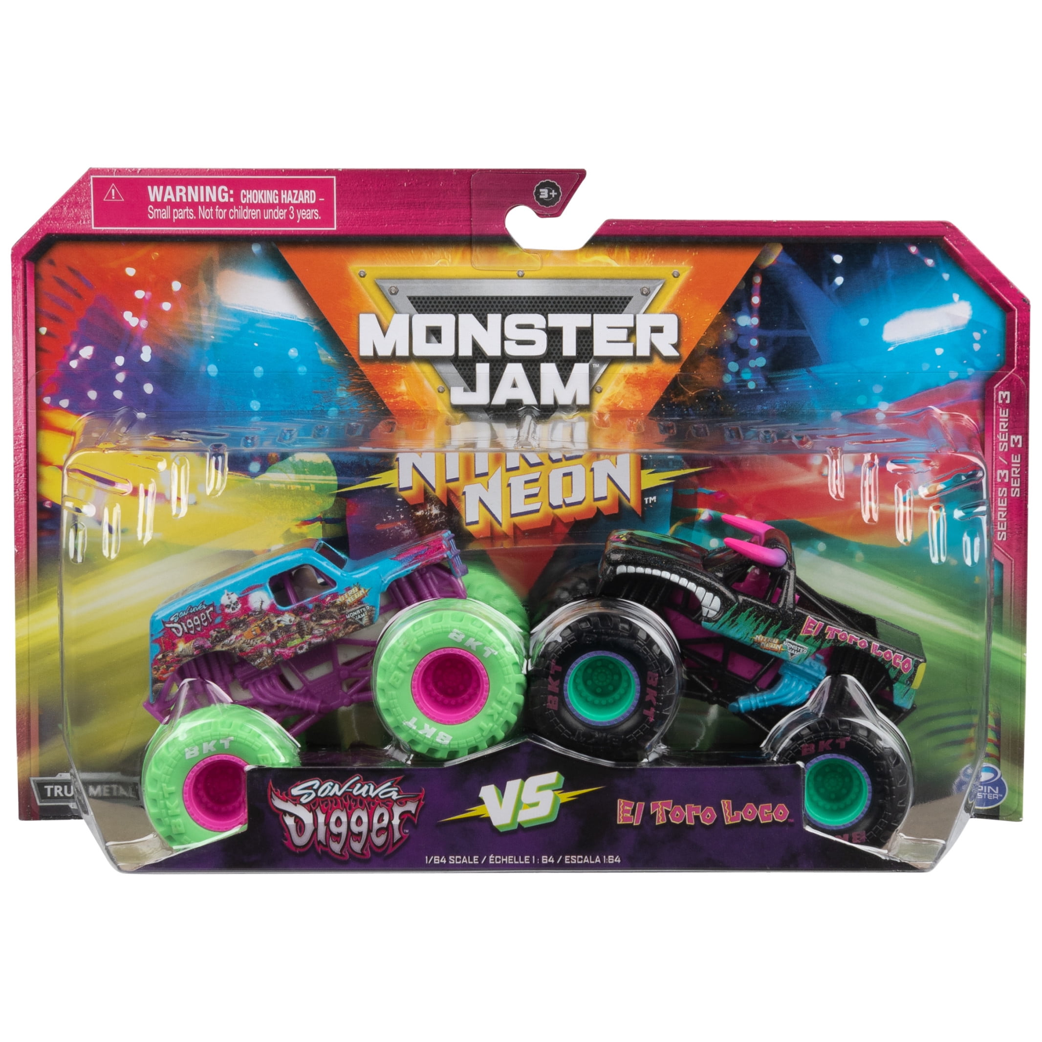 Monster Jam, 1:64 Scale Nitro Neon Monster Trucks 2-Pack, Son-uva ...