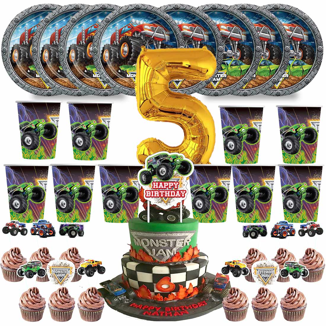 Monster Jam Birthday 5th Cups Party Supplies Plates Fans Decorations ...