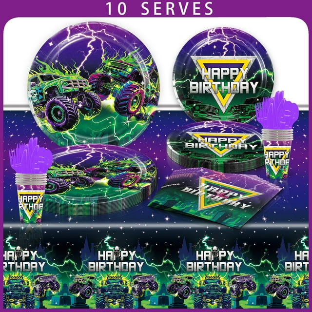 Monster Jam Birthday Plates Disposable Dinnerware Party Supplies ...