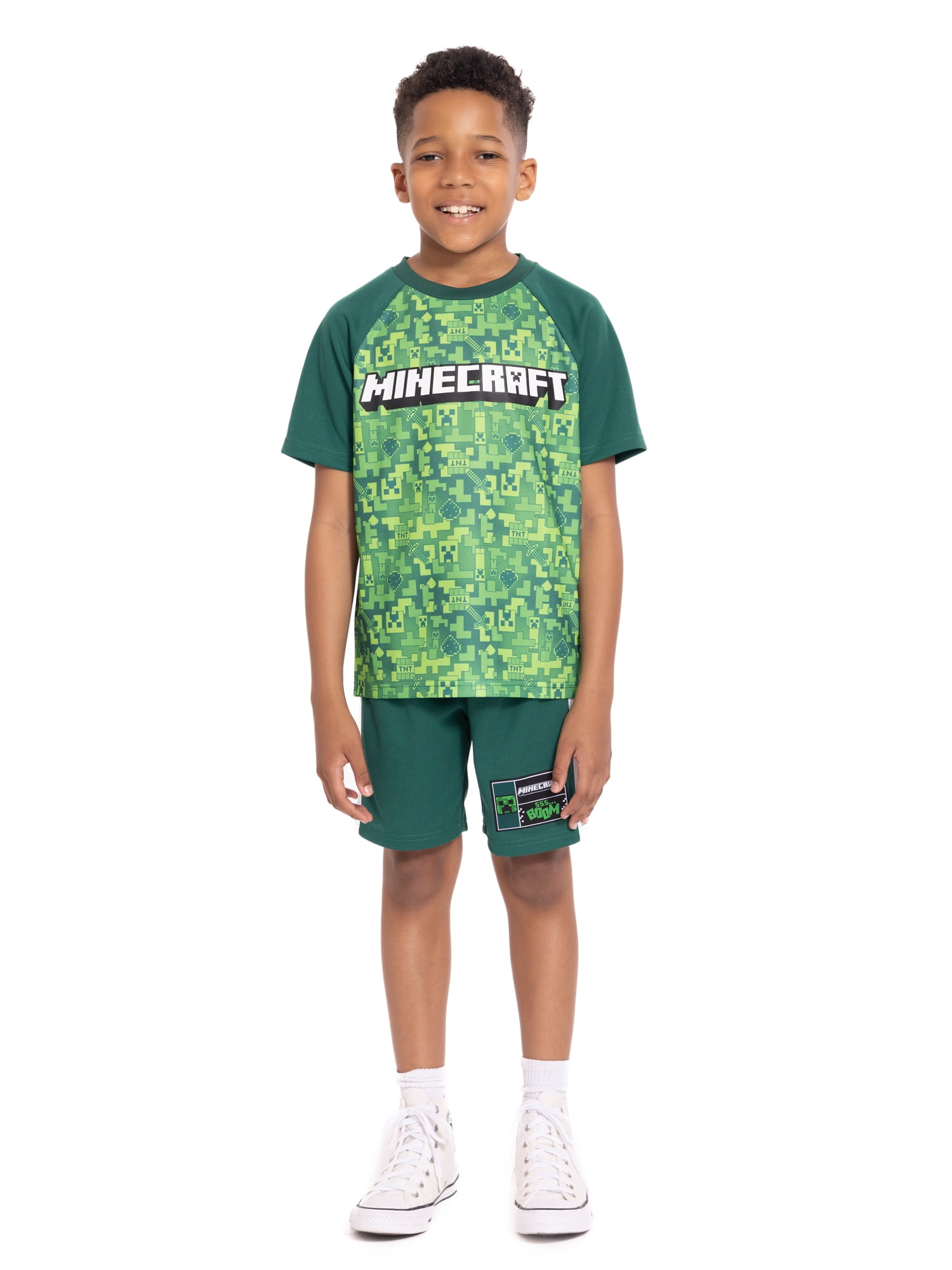 Minecraft Boys Active Printed Short Sleeve Tee and Matching Shorts, 2 ...