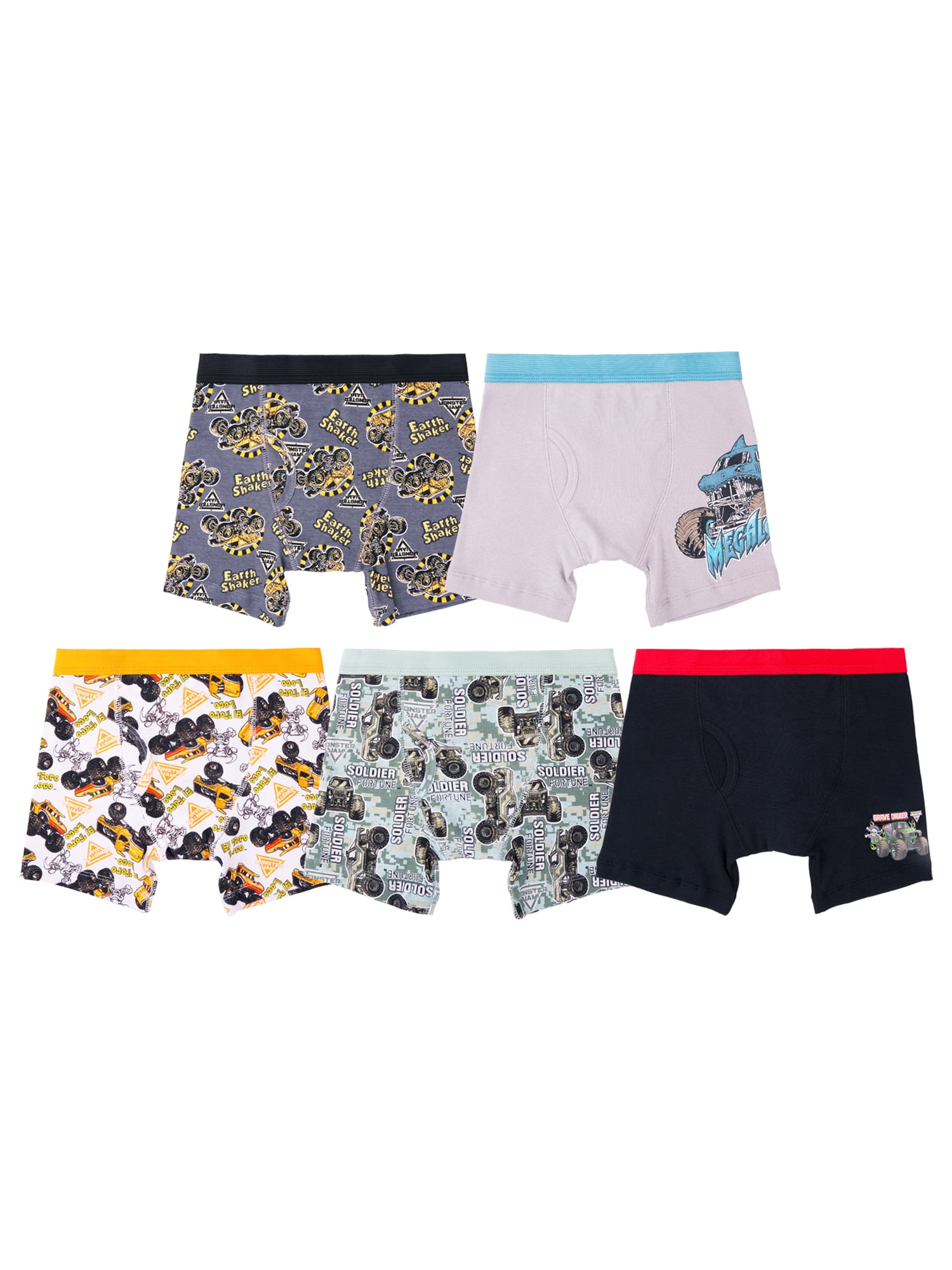 Monster Jam Boys Cotton Boxer Briefs Underwear, 5-Pack, Sizes 4-8 ...