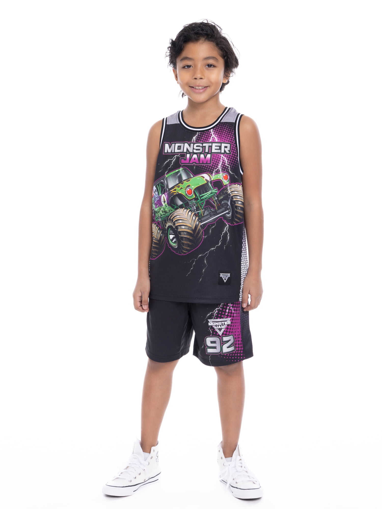 Monster Jam Boys Character Graphic Basketball Jersey and Shorts Set, 2 ...