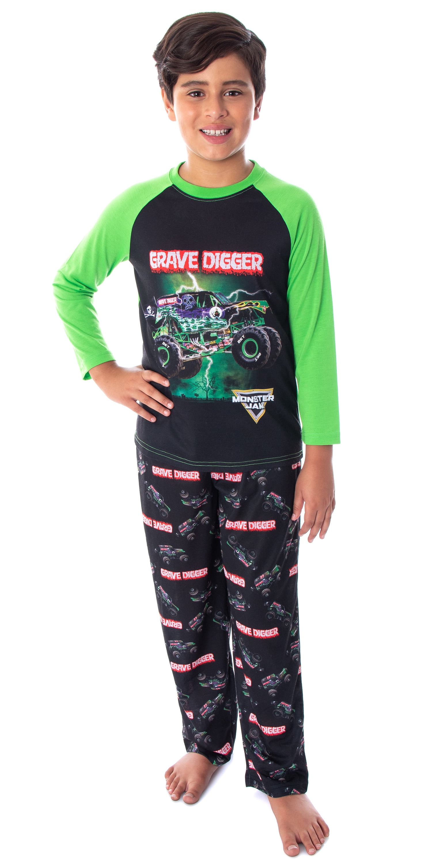 Monster Jam Boys' Grave Digger 2-Piece Raglan PJ Set - Walmart.com