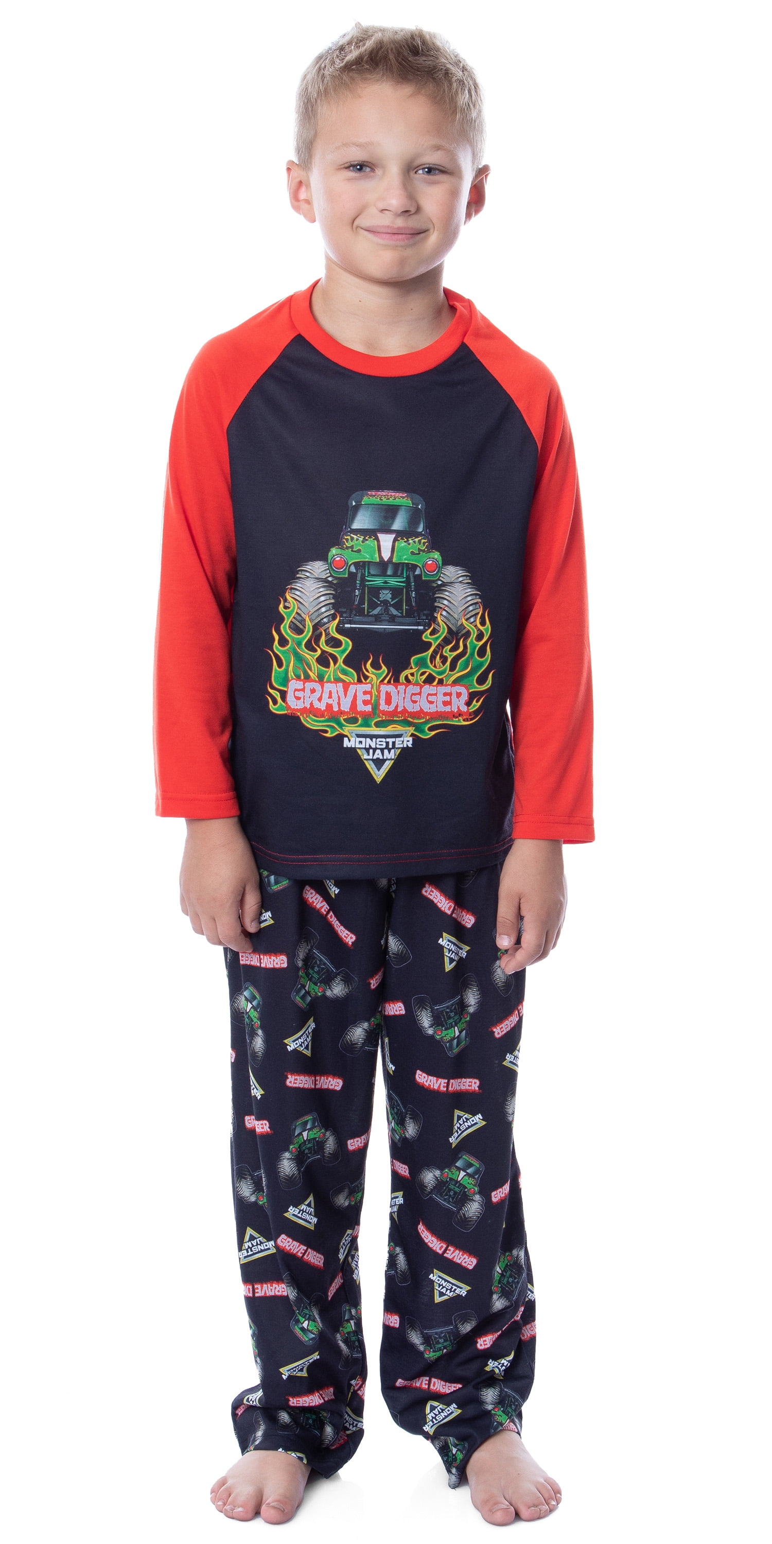 Monster Jam Boys' Grave Digger Raglan Sleep Pajama Set Shirt Pants ...