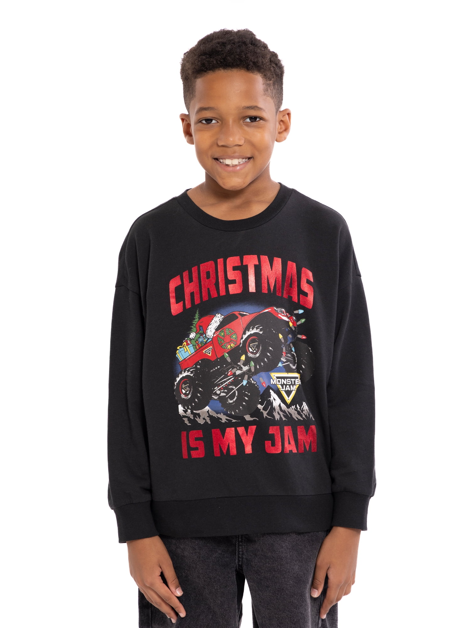 Monster Jam Boys Long Sleeve Holiday Graphic Crewneck, Sizes 4-18 ...