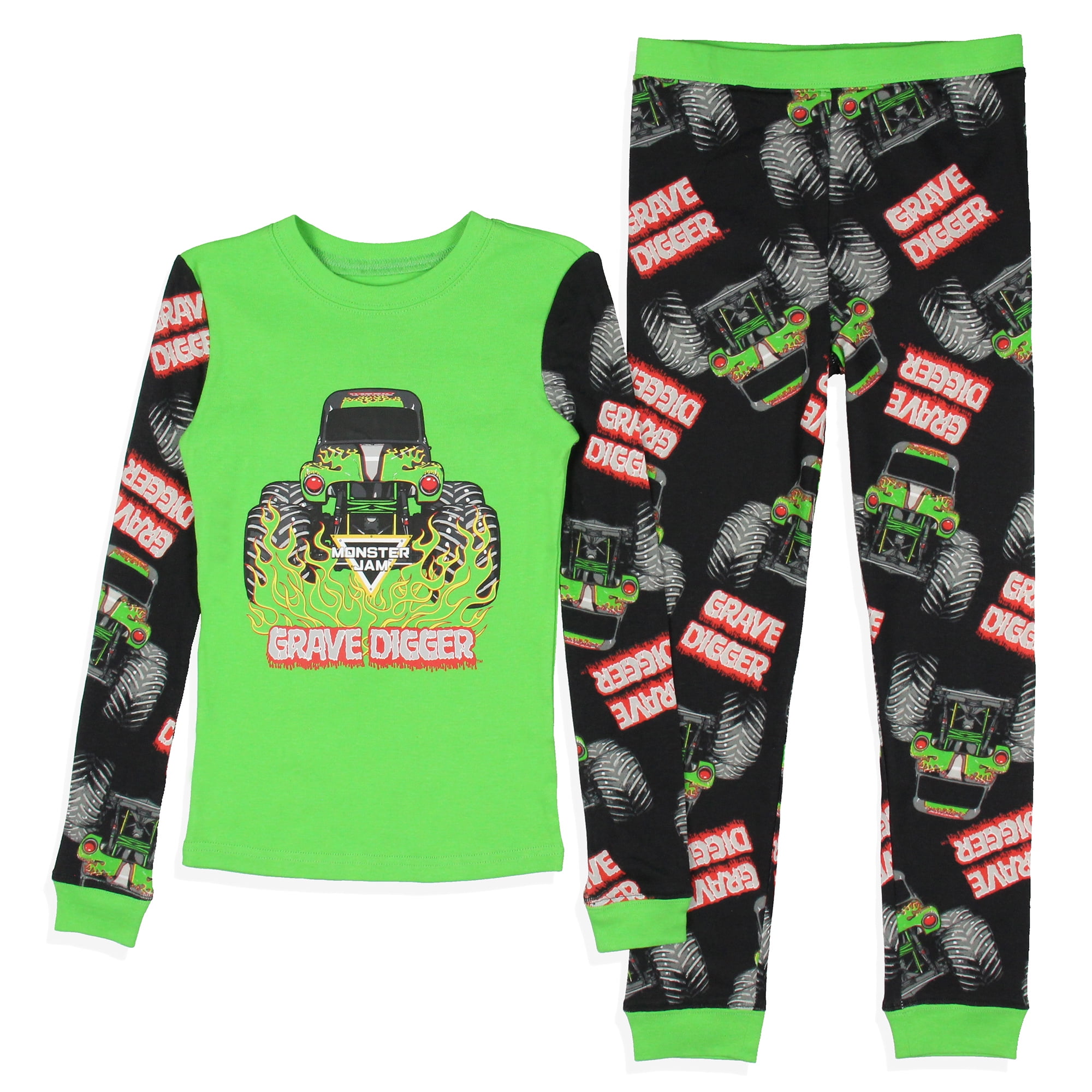 Monster Jam Boys' Truck Long Sleeve Grave Digger Tight Fit Sleep Pajama ...