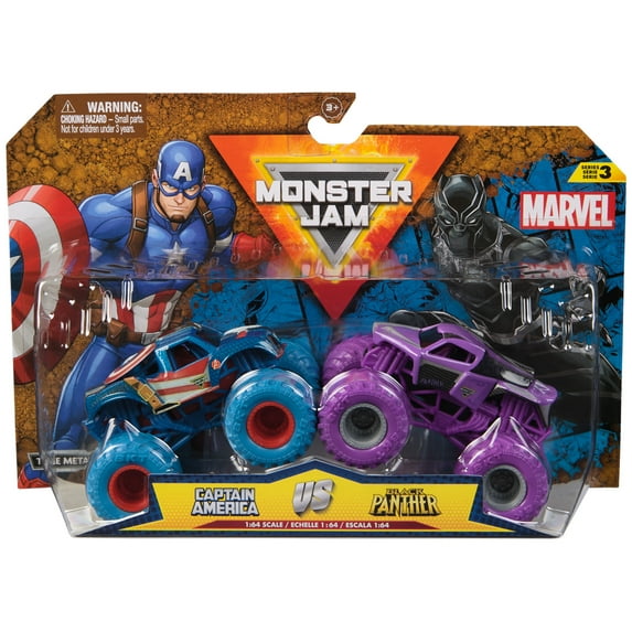 Monster Jam Marvel Captain America vs. Black Panther 1:64 Scale Die-Cast Truck 2-Pack - Walmart.com