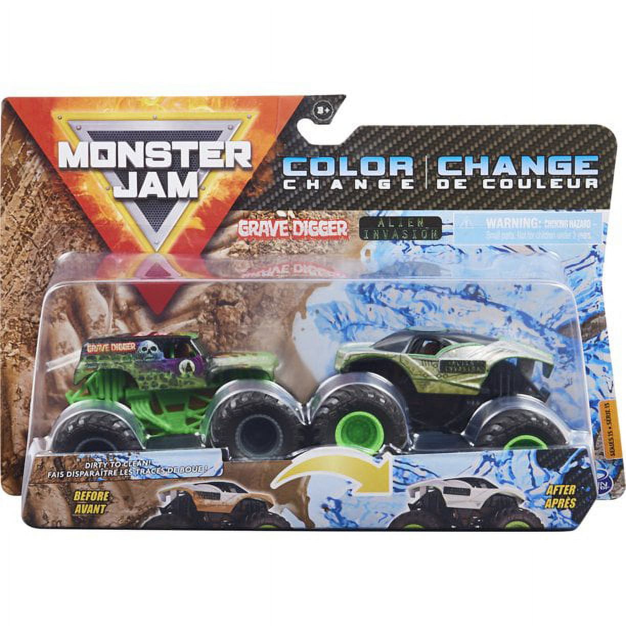 Monster Jam Color Changers Grave Digger vs Alien Invasion - Walmart.com