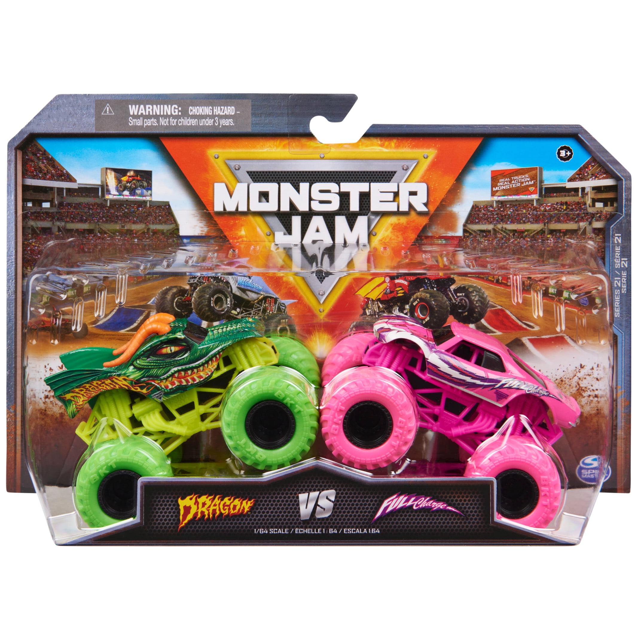Monster Jam Toy, Dragon Vs. Full Charge 1:64 Scale Die-Cast Monster ...