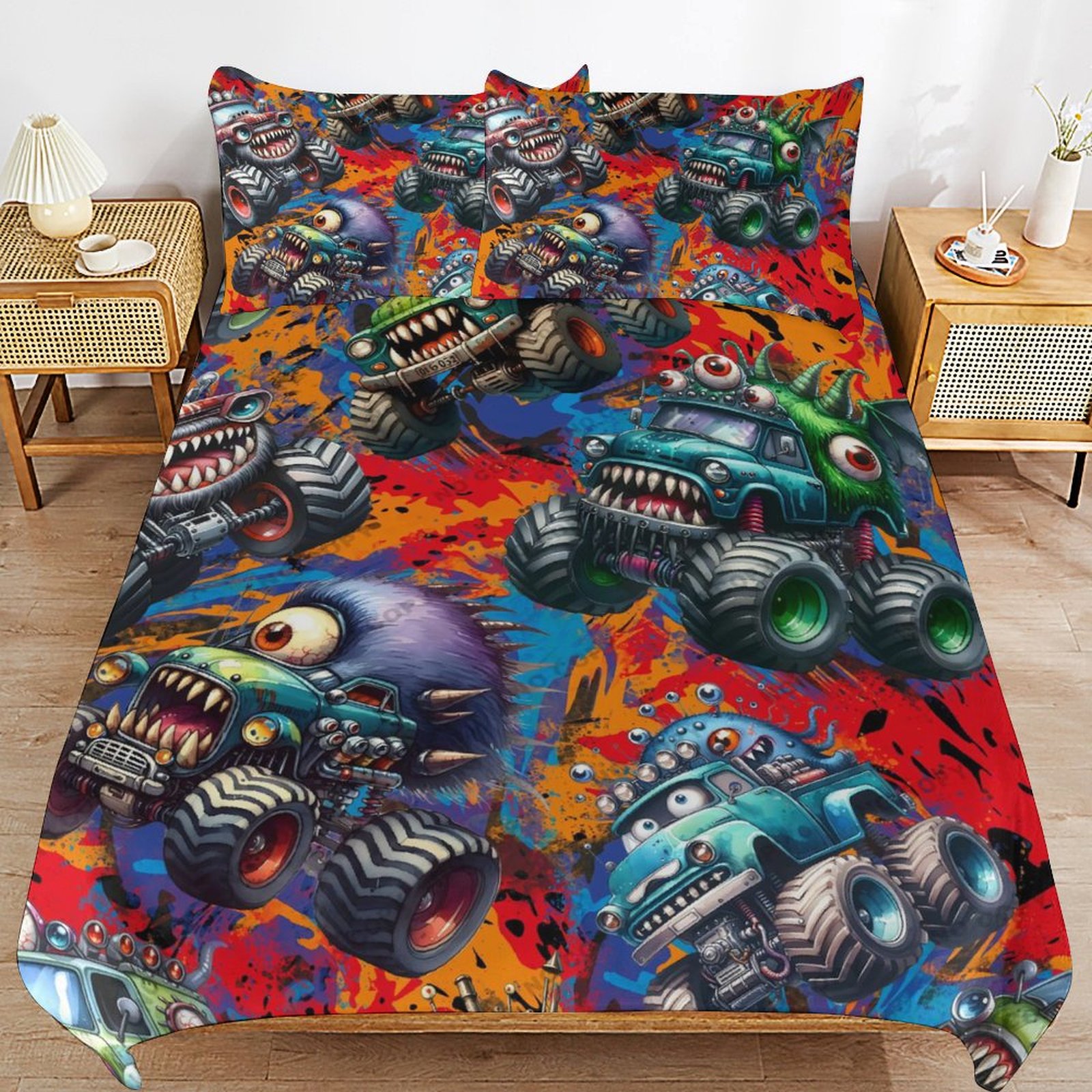 Monster Jam Duvet Cover Set, Soft Cozy Quilt Cover Bedding Set 3 Pieces ...
