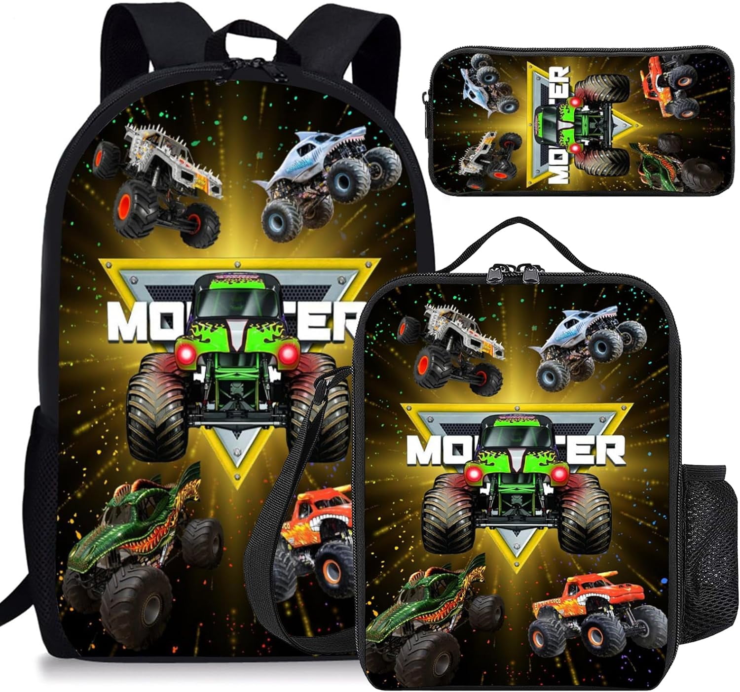 Monster Jam Grave Digger 3Pcs Game Backpack Set, 17Inch Daypack with ...
