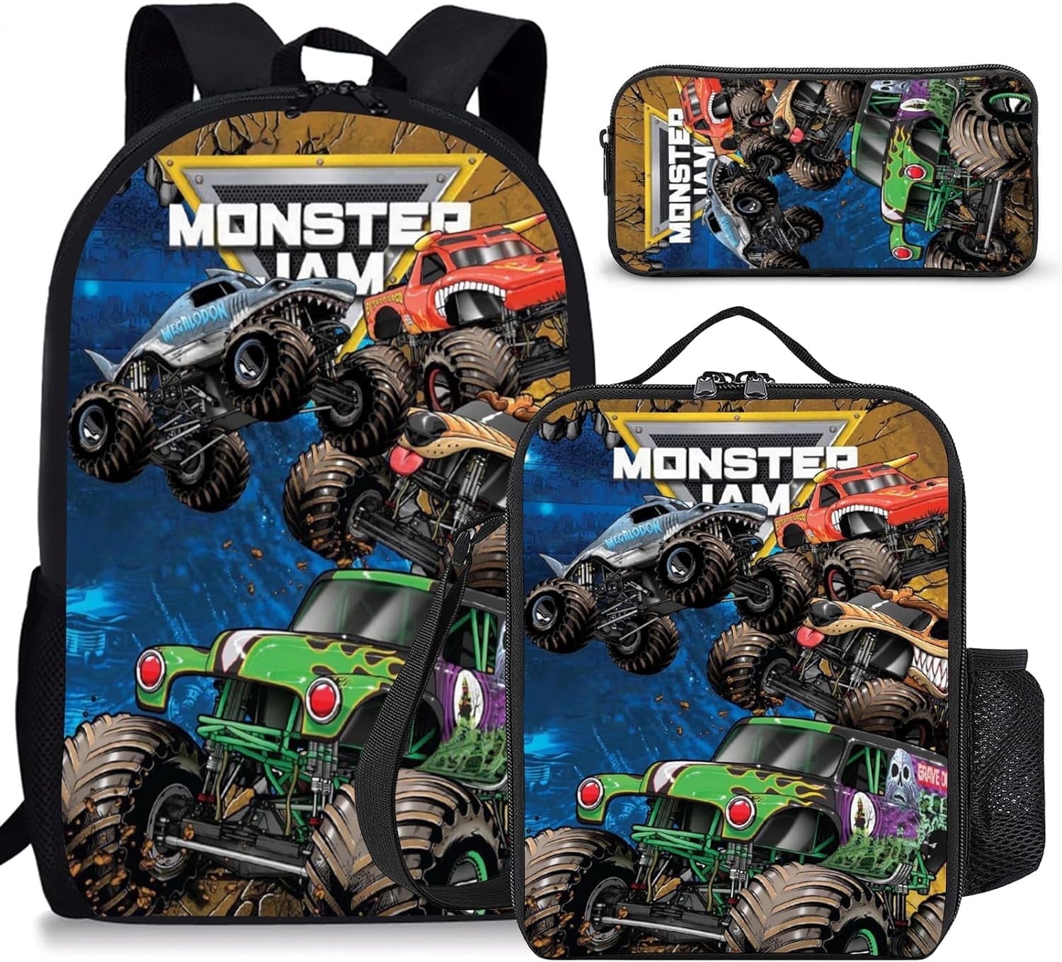 Monster Jam Grave Digger 3Pcs Game Backpack Set, 17Inch Daypack with ...