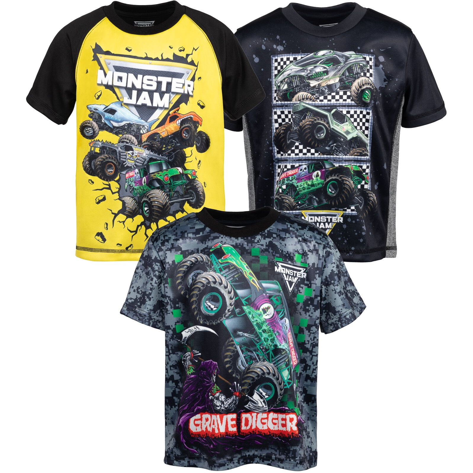 Monster Jam Megalodon El Toro Boys 3-Pack Athletic T-Shirts, Black ...