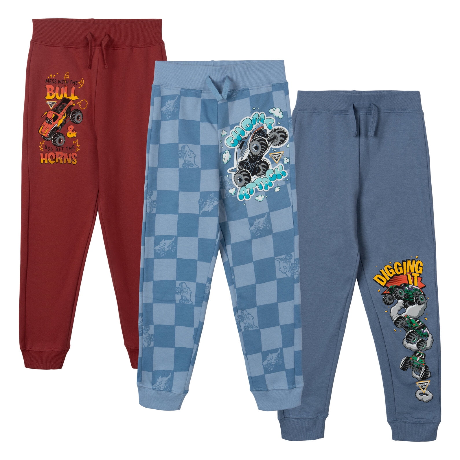 Monster Jam Grave Digger El Toro Loco Megalodon Fleece 3 Pack Jogger ...
