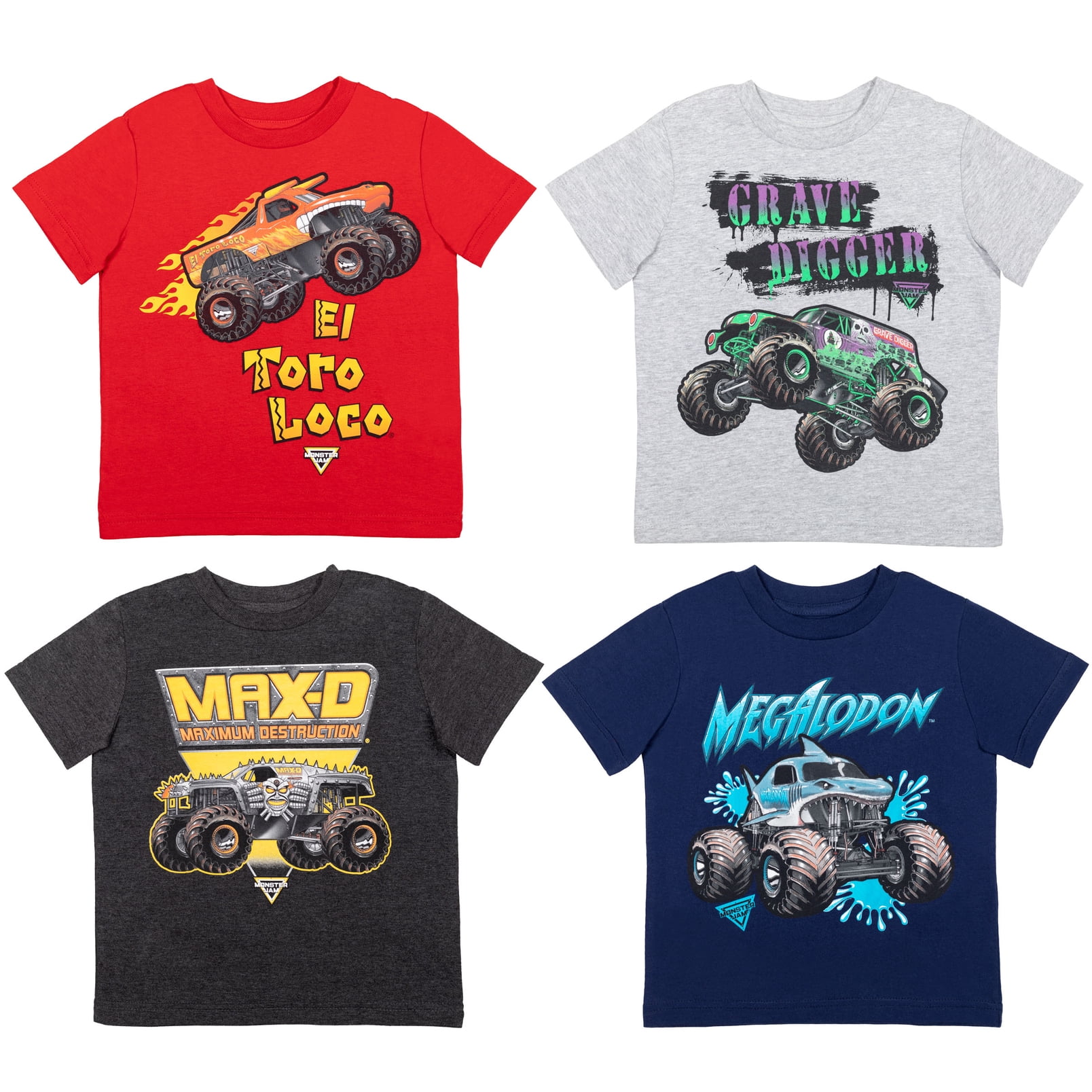 Monster Jam Kids T-Shirts 4 Pack Toddler to Big Kid Short Sleeve ...