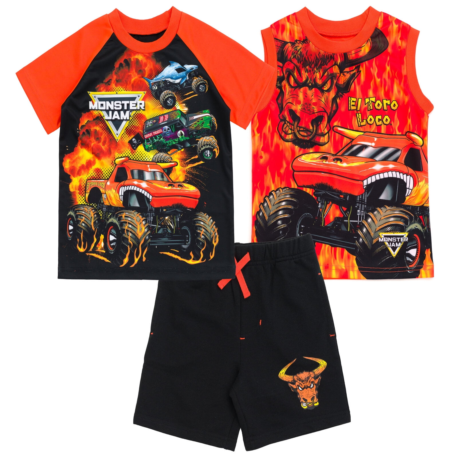 Monster Jam Boys 3-Piece Outfit Set Orange Black Grave Digger El Toro ...