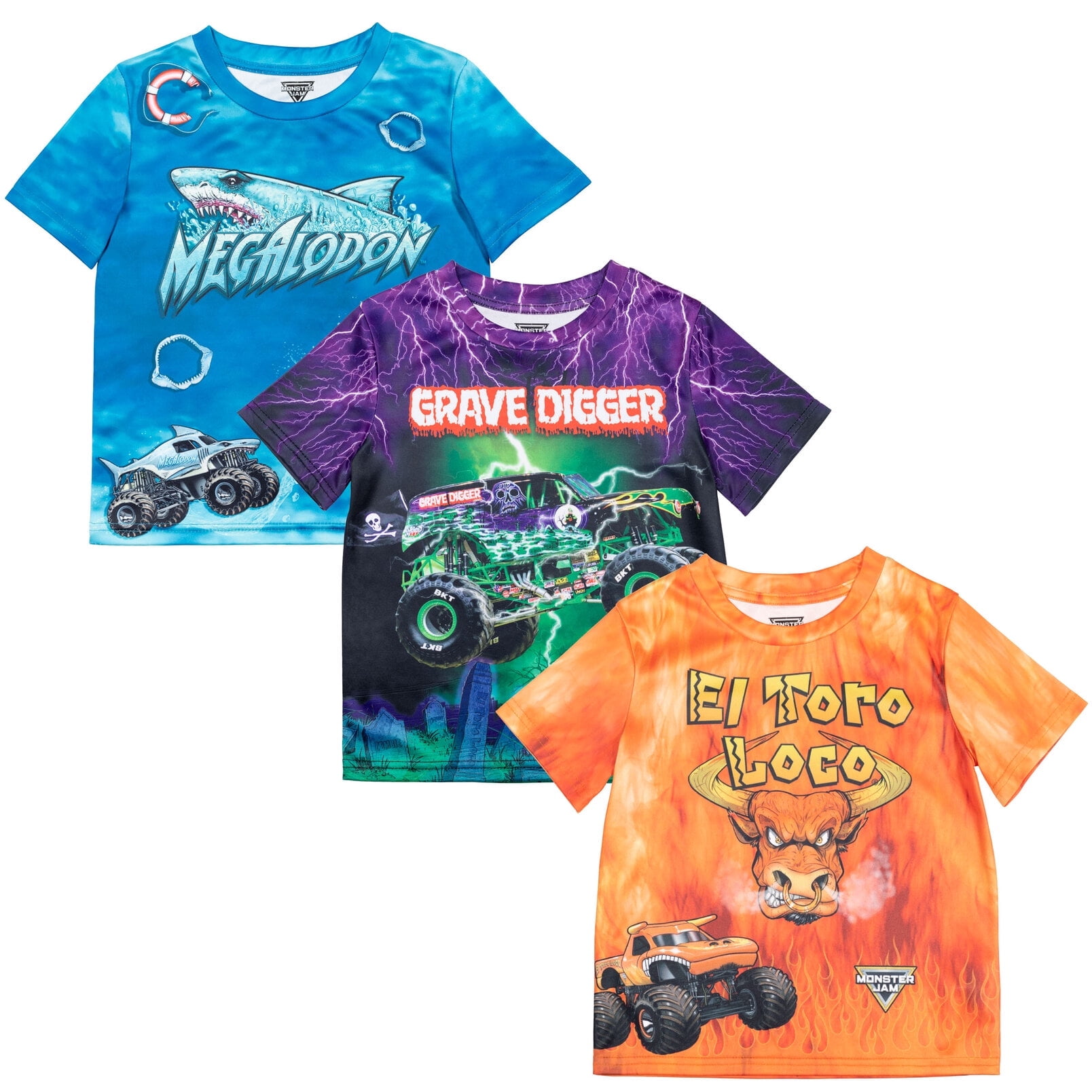 Monster Jam 3 Pack Graphic T-Shirts for Boys, Toddler to Big Kid ...