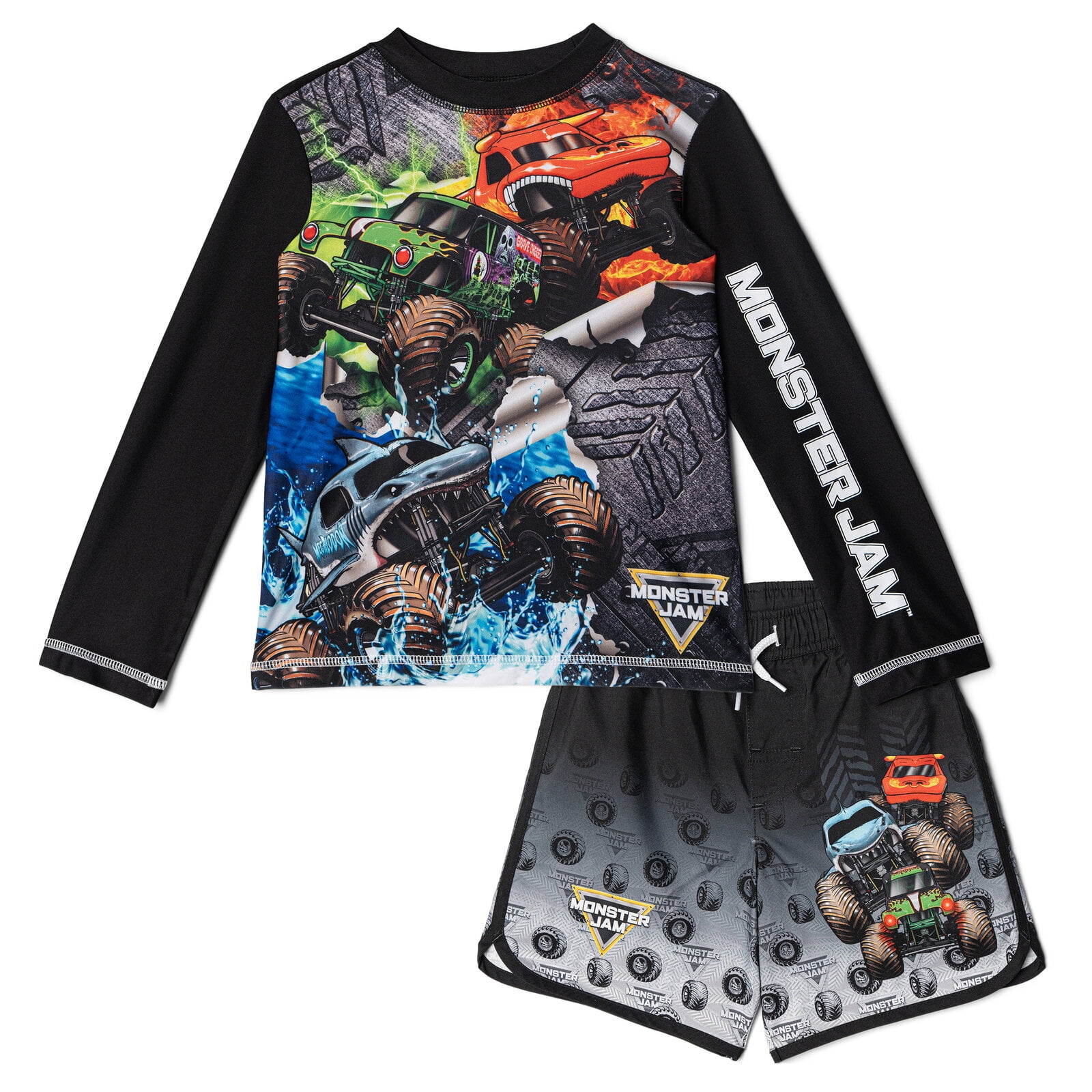 Monster Jam Grave Digger El Toro Loco Megalodon Raglan Rash Guard and ...