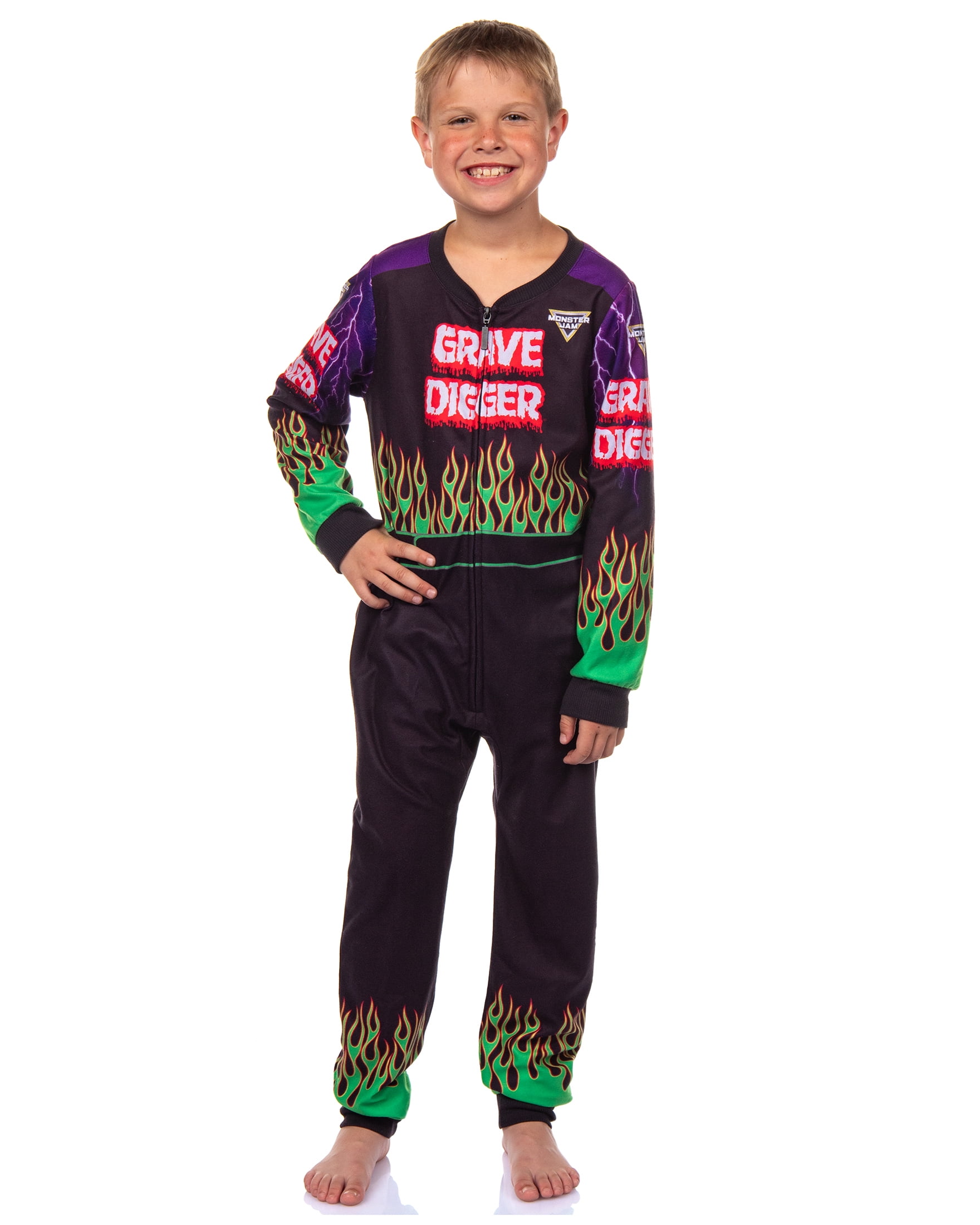 Monster Jam Grave Digger Kids Union Suit One-Piece Sleeper Fleece ...