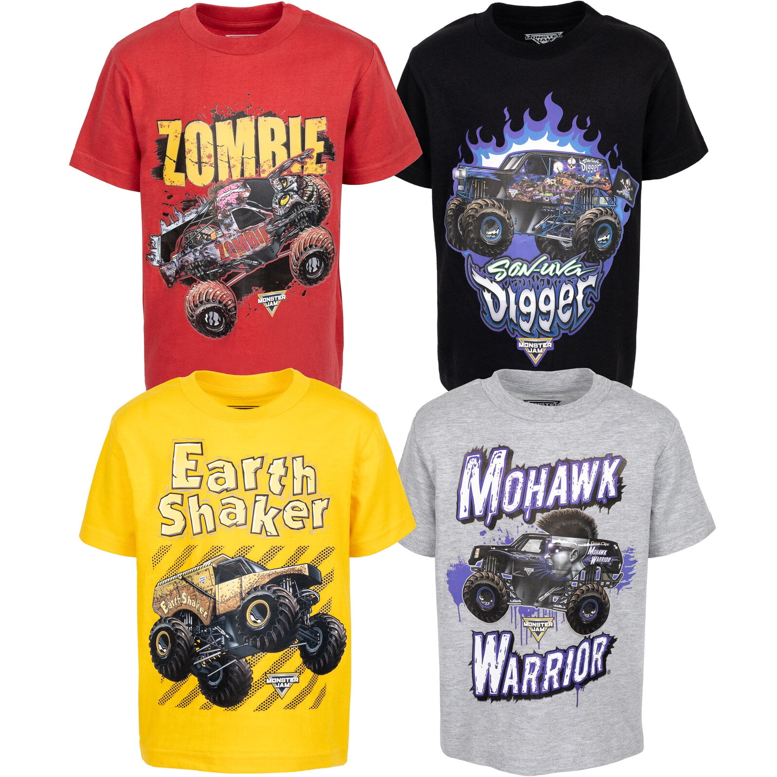 Monster Jam Grave Digger Mohawk Warrior Zombie T-Shirts for Boys, 4 ...