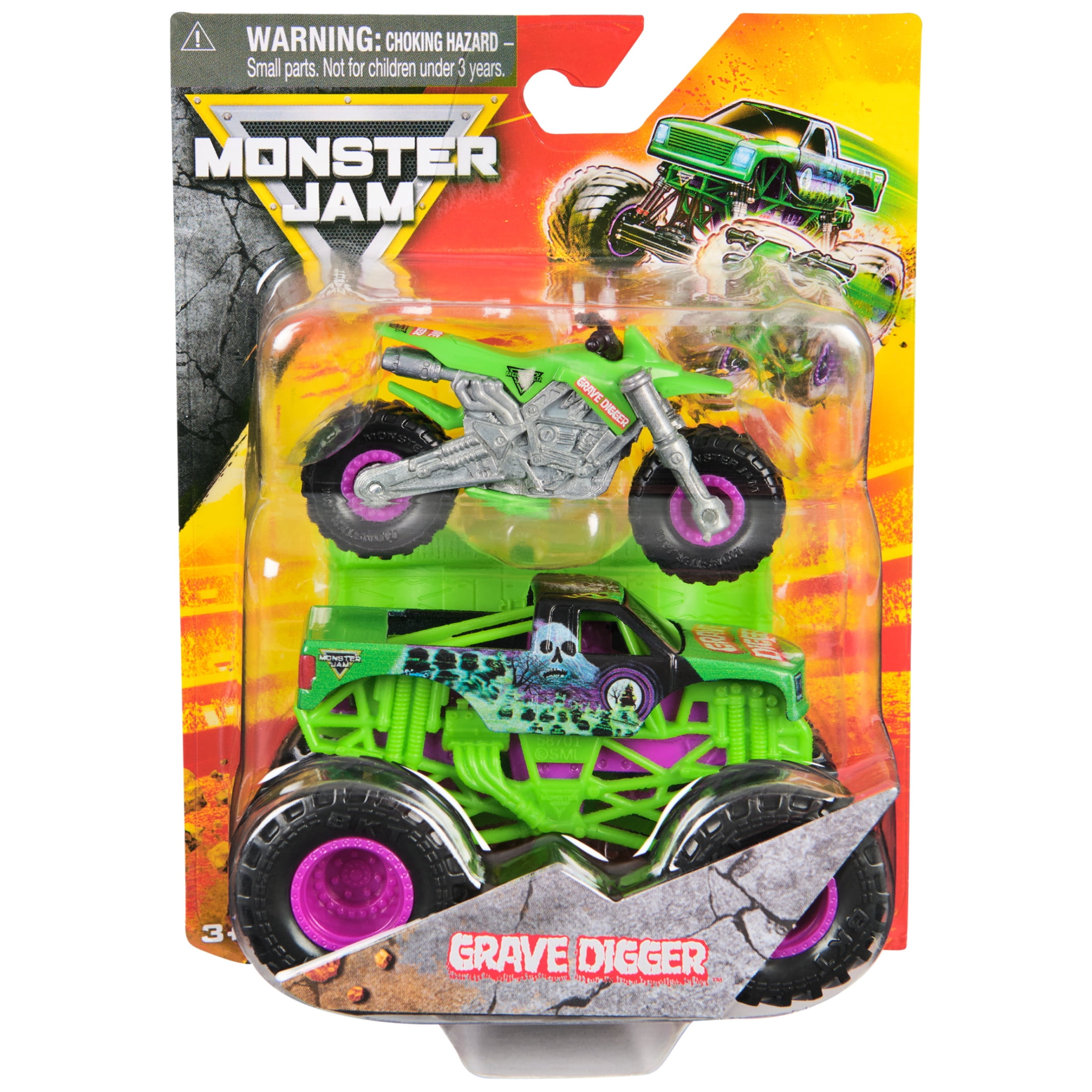 Monster Jam Grave Digger Monster Truck and Dirt Bike Vehicle 2-Pack, 1: ...