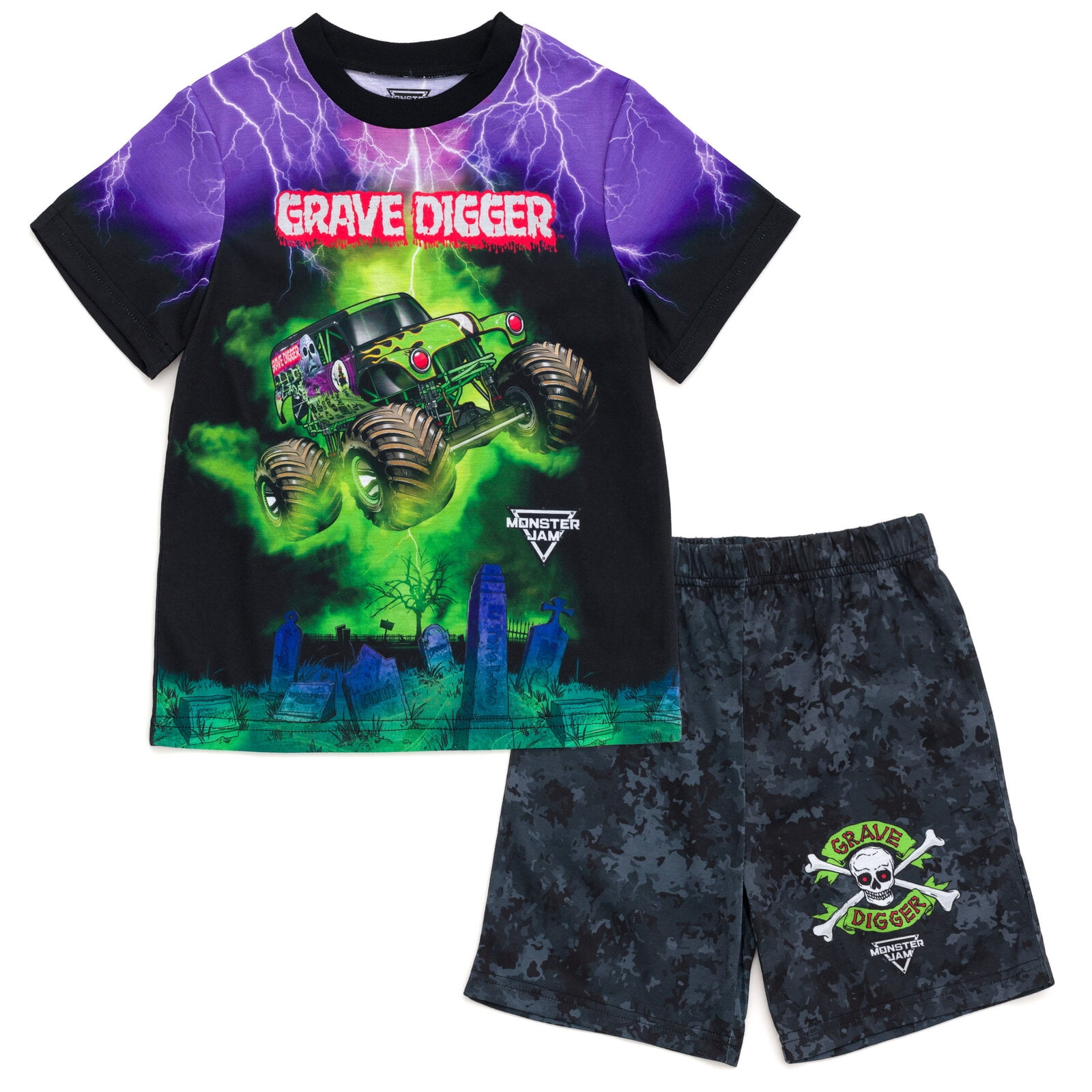 Monster Jam Grave Digger Pajama Shirt and Shorts Sleep Set Tie Dye ...