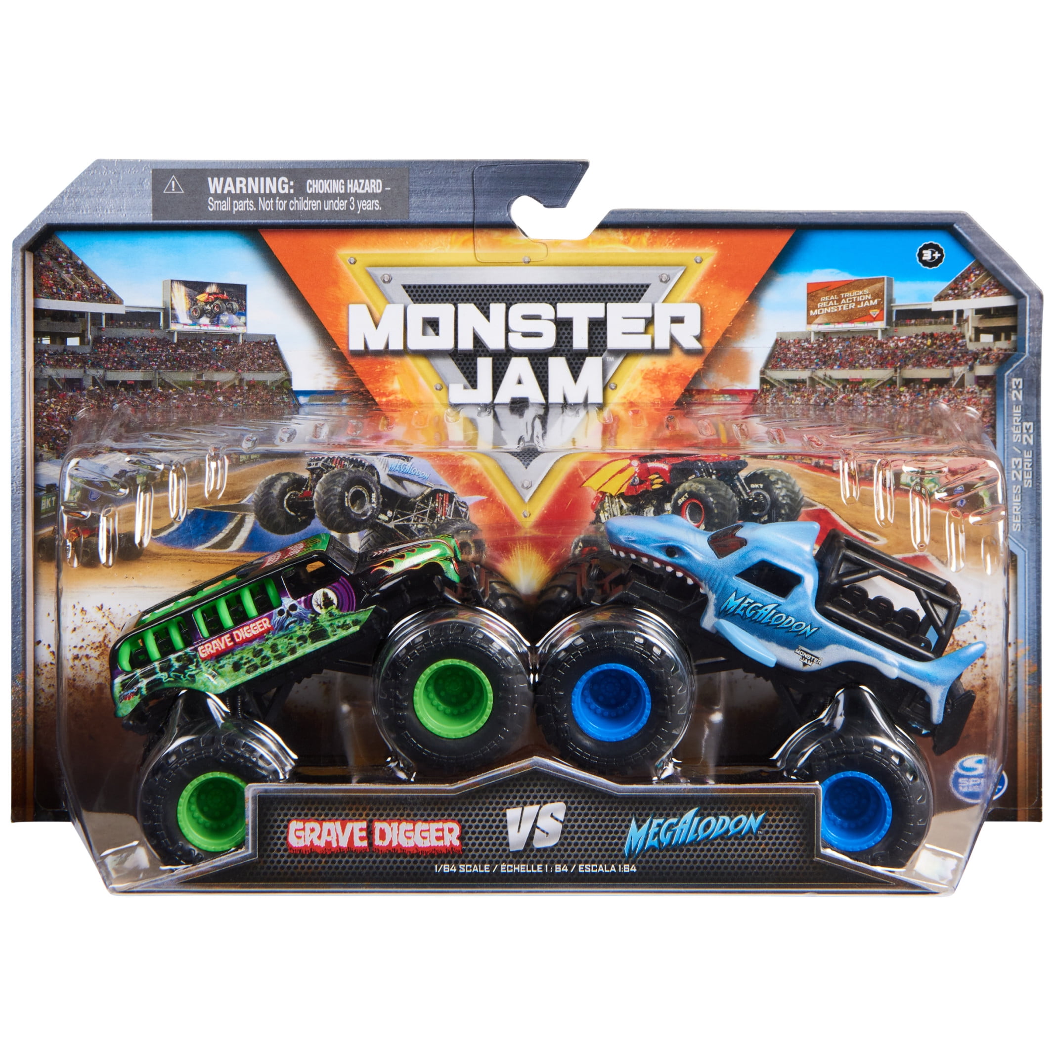 Monster Jam Grave Digger vs. Megalodon 1:64 Scale Die-Cast Trucks 2 ...