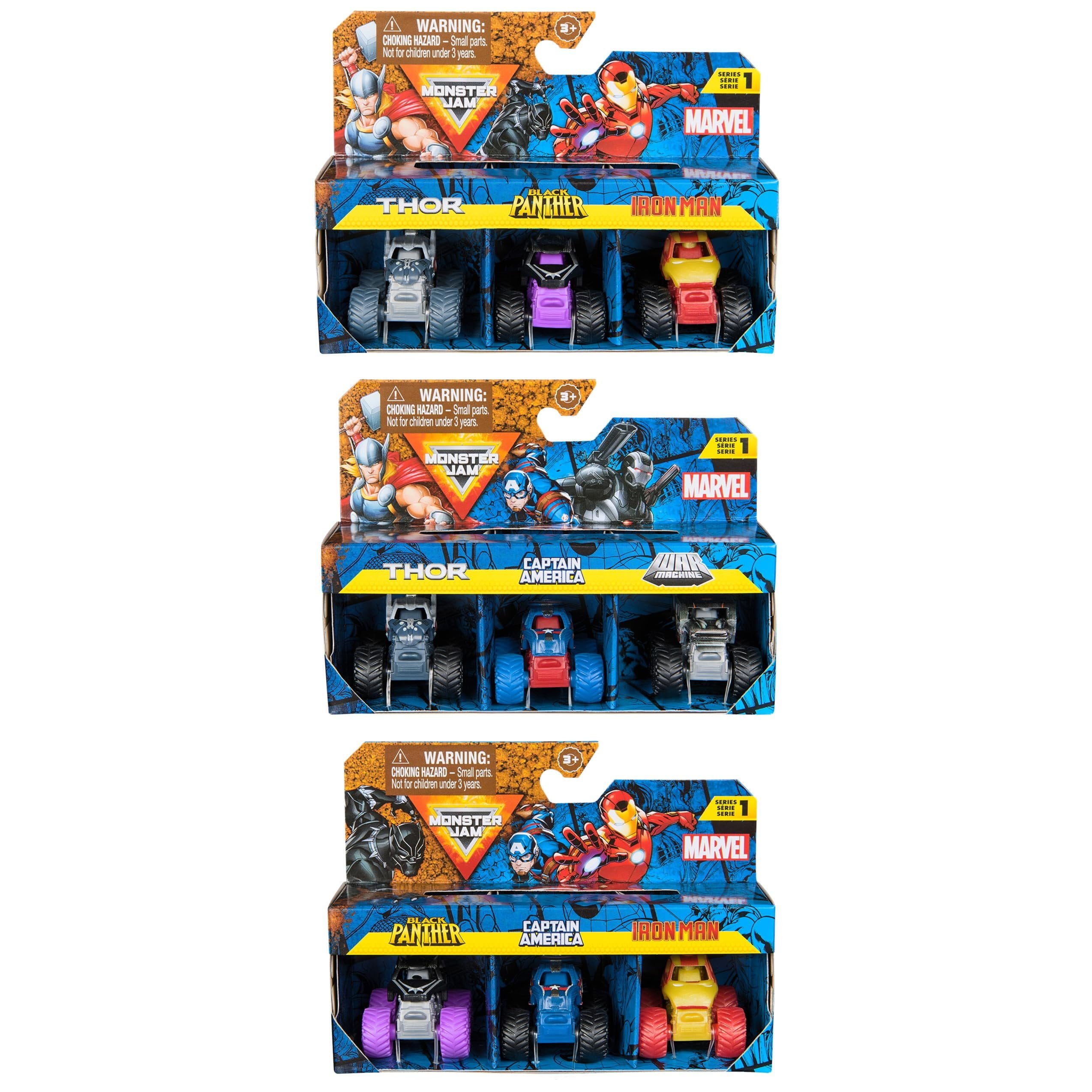 Monster Jam, Marvel Mini Monster Trucks 9-Pack Full Set Die-Cast, 1:87 ...