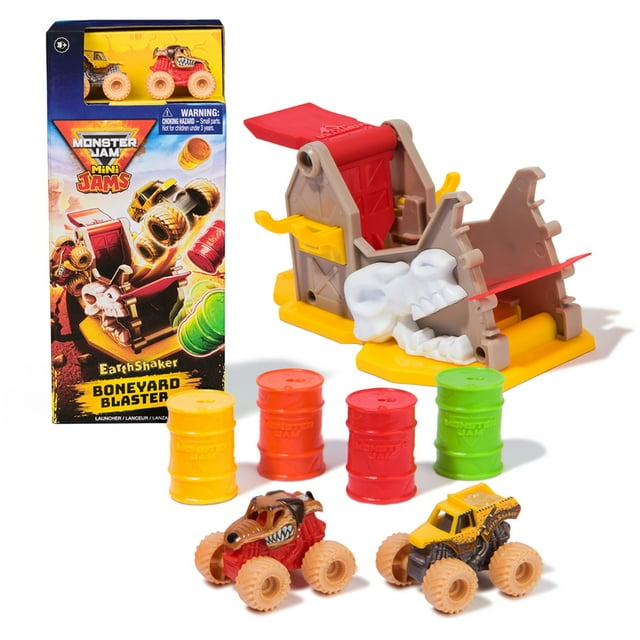 Monster Jam Mini Jams, Earthshaker Boneyard Blaster Playset with 2 ...