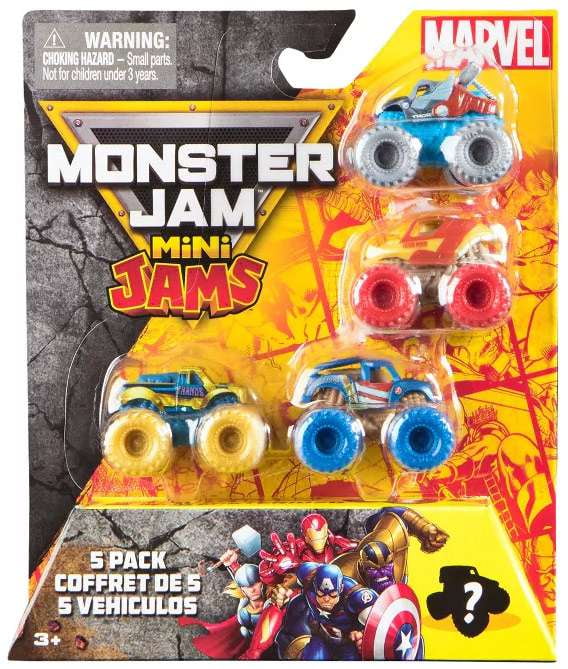 Monster Jam Mini Jams Iron Man, Thor, Captain America & Thanos Mini ...
