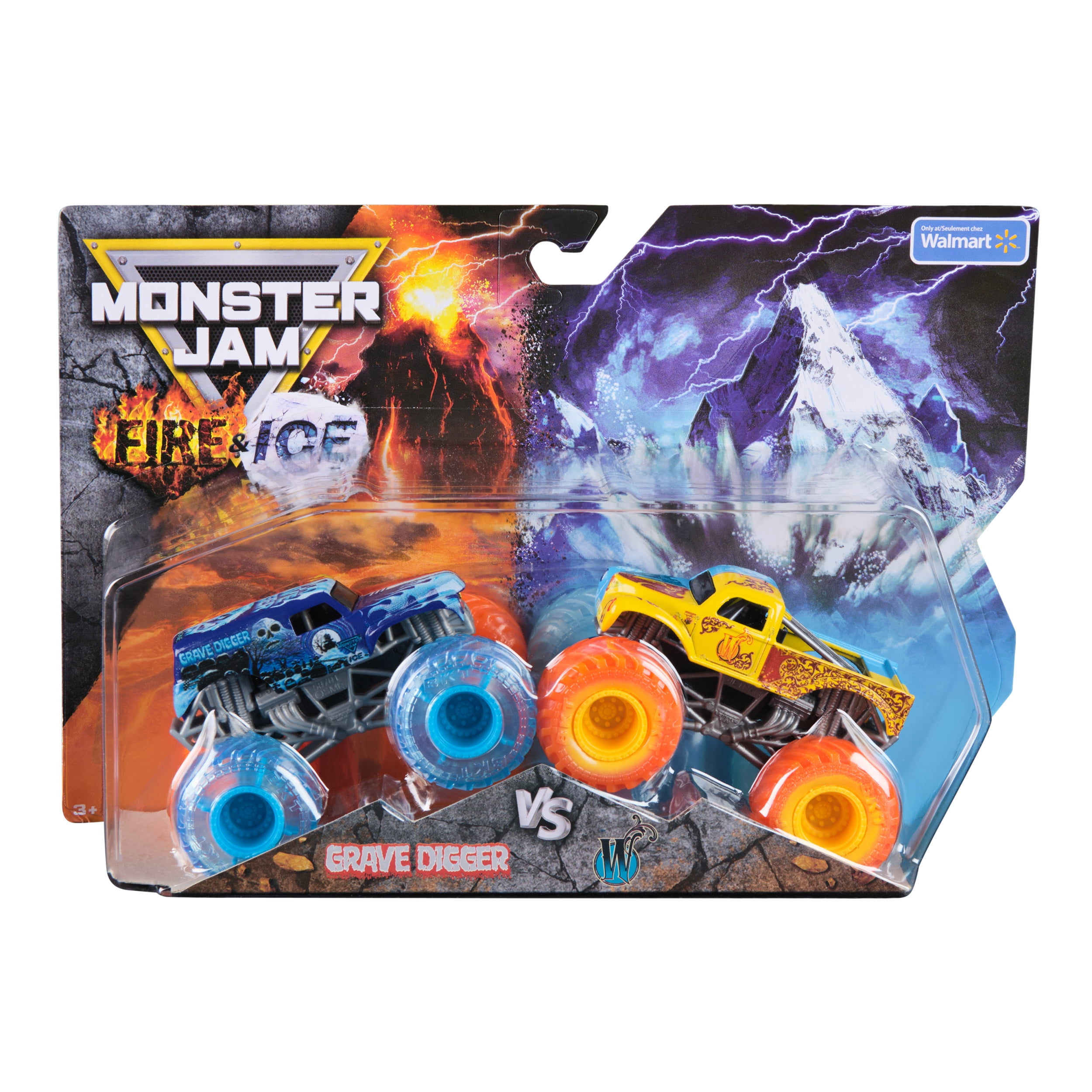 Monster Jam, Fire & Ice Grave Digger and Whiplash 1:64 Scale Die-Cast ...