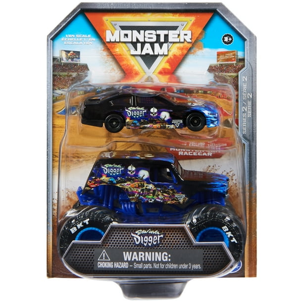 Monster Jam Monster Son-uva Digger Truck and Race Car, 1:64 Scale ...