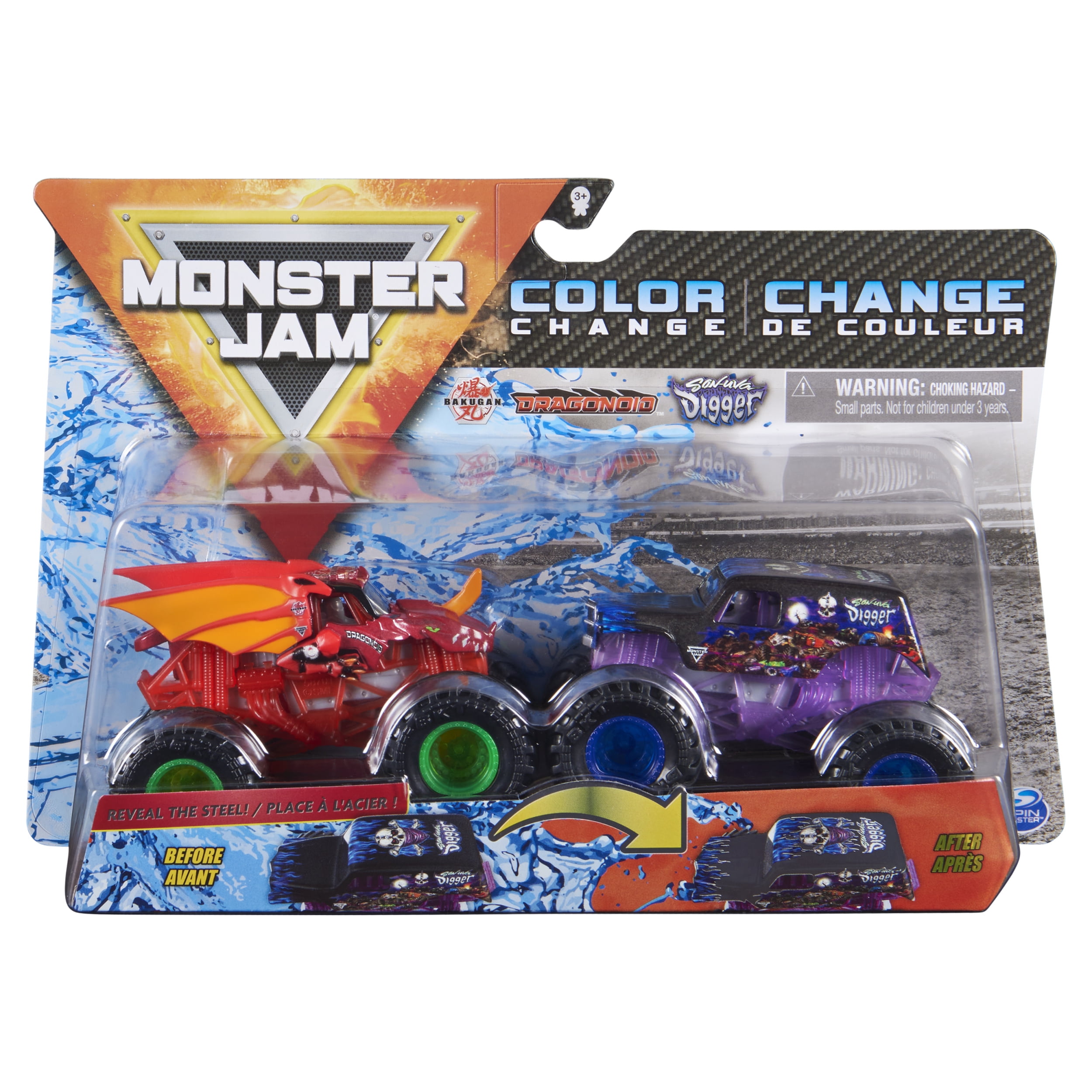 Monster Jam Bakugan Dragonoid vs. Sonuva Digger Color-Changing 1:64 Die ...