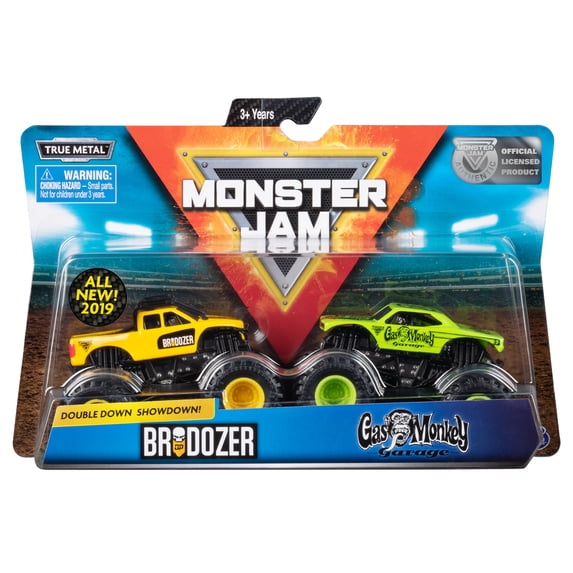 Monster Jam 1:64 Brodozer Vs. Gas Monkey Die Cast Trucks Playset ...