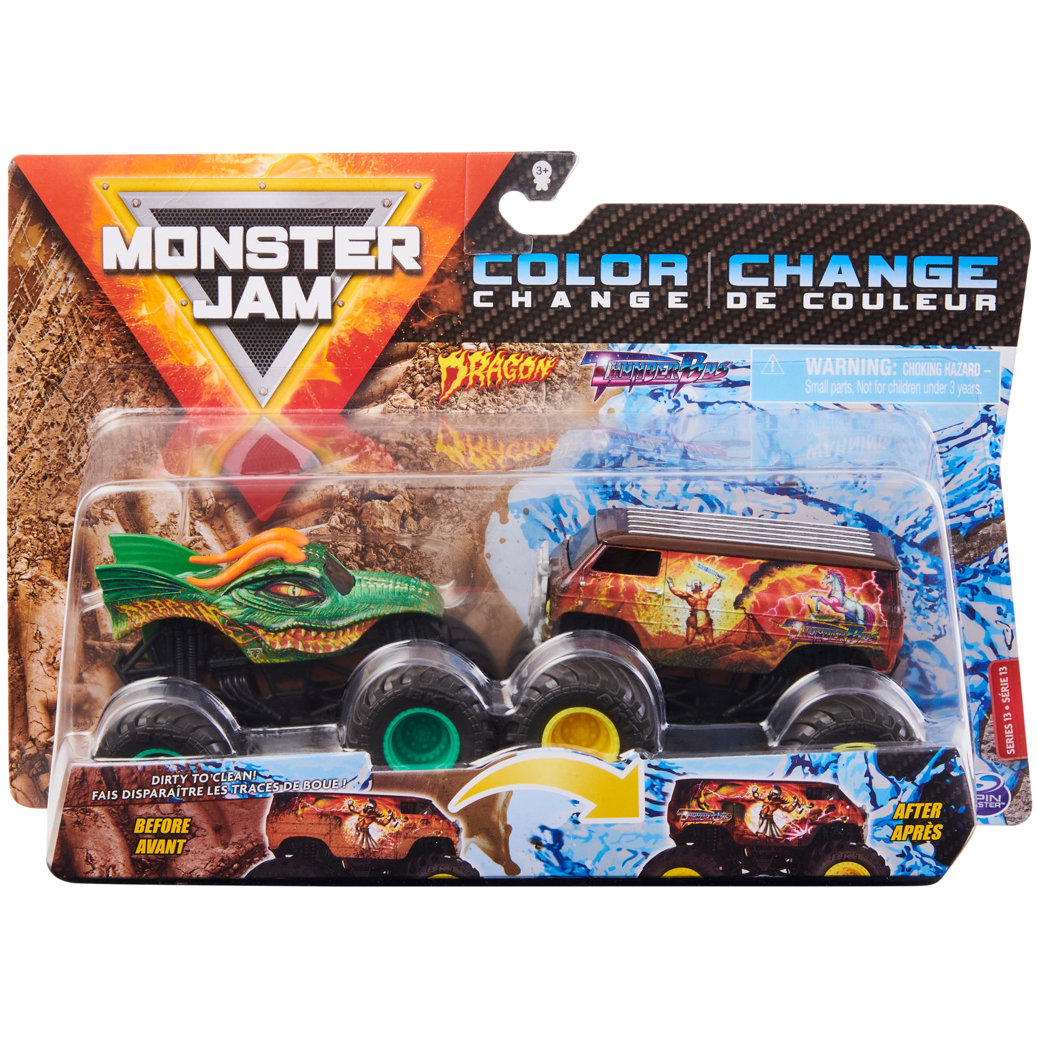 Monster Jam, Official Dragon vs. Thunder Bus Color-Changing Die-Cast ...