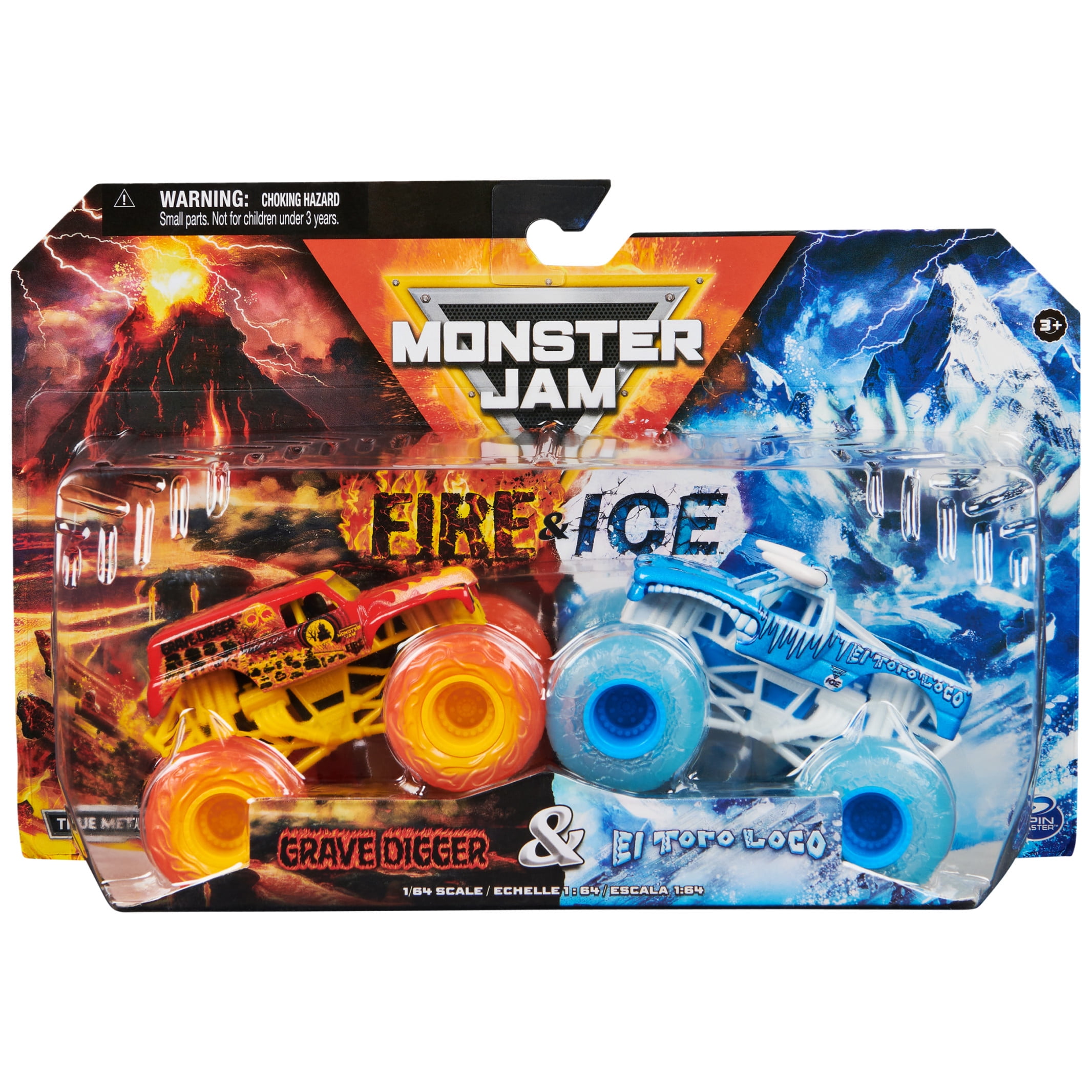 Monster Jam Fire & Ice 1:64 Scale Die-Cast Monster Trucks: Grave Digger ...