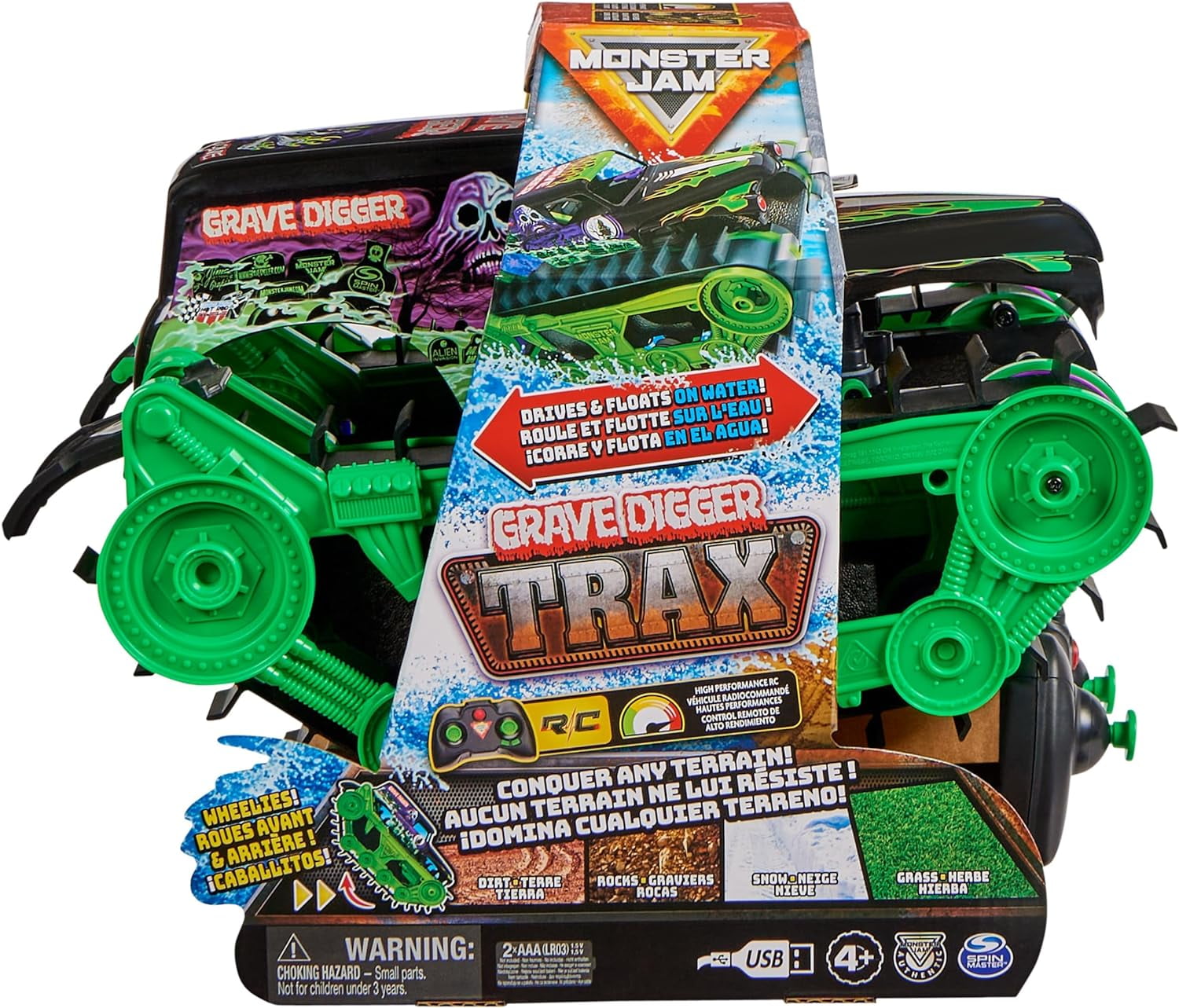Monster Jam, Official Grave Digger Trax All-Terrain Remote Control ...