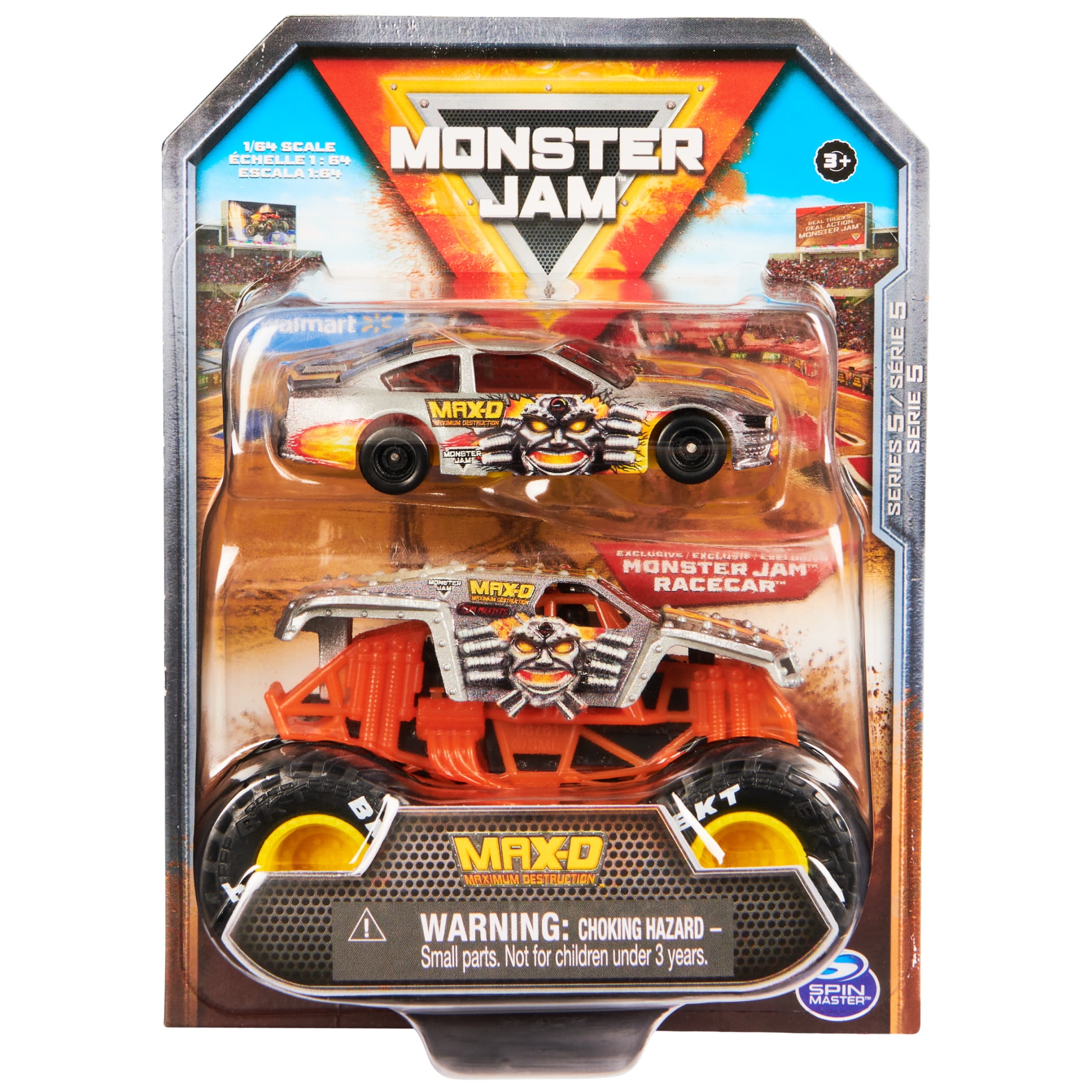 Monster Jam, Official Max-D Exclusive Racecar and Monster Truck 2-Pack ...