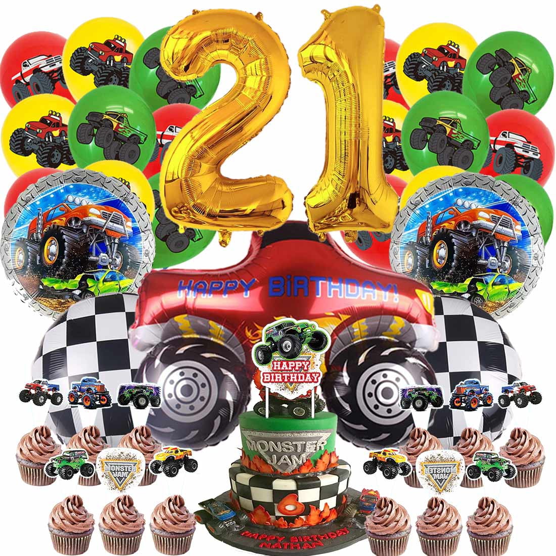 Monster Jam Party Supplies 21th Decor Kit Balloons Birthday Cake Topper ...