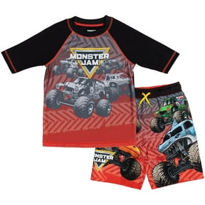 Monster Jam Grave Digger UPF 50+ Rash Guard and Swim Trunks Outfit Set ...