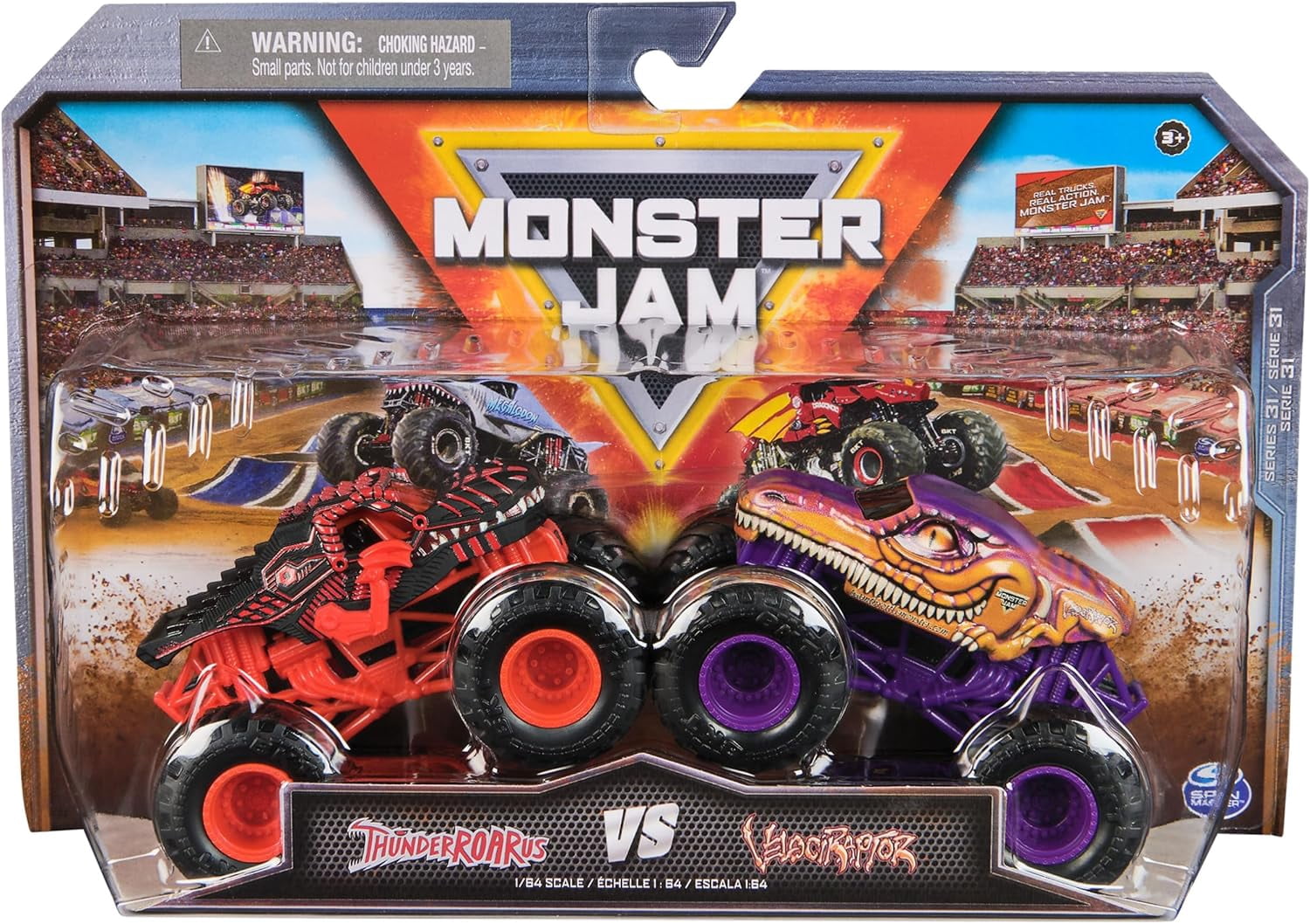 Monster Jam, ThunderROARus Vs. Velociraptor Die-Cast Vehicles, 1:64 ...