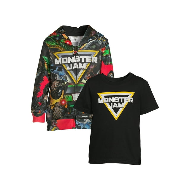 Monster Jam Toddler Boy Sublimated Zip Up Hoodie and T-Shirt Set, Sizes ...