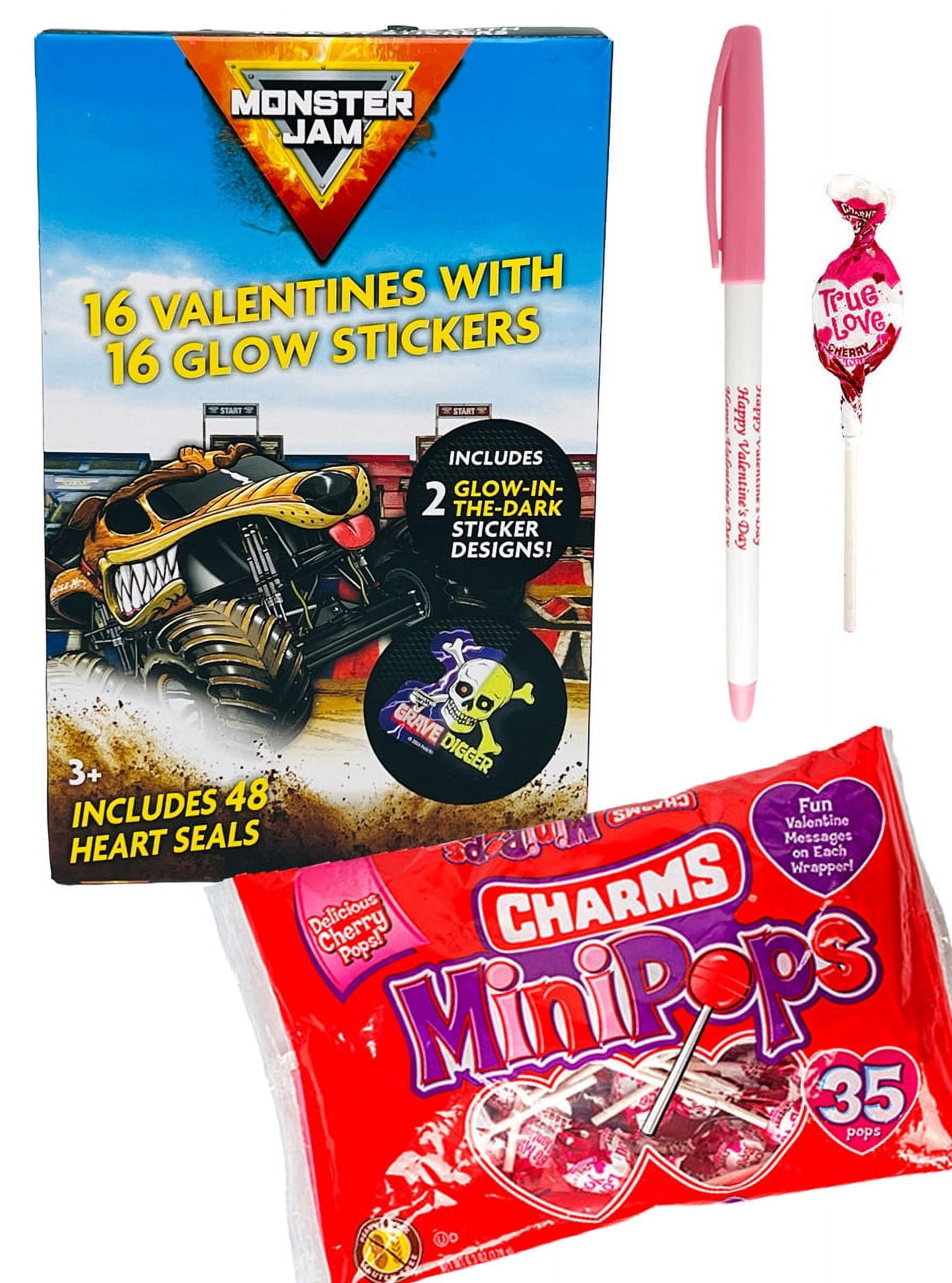 Monster Jam Truck 16 Valentine Cards with Charms Lollipops MiniPops ...