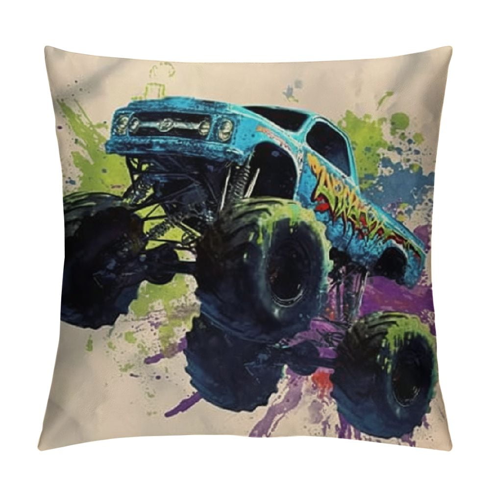 Monster Jam Truck Pillow Covers Boys Room Decor Colorful Monster Truck ...
