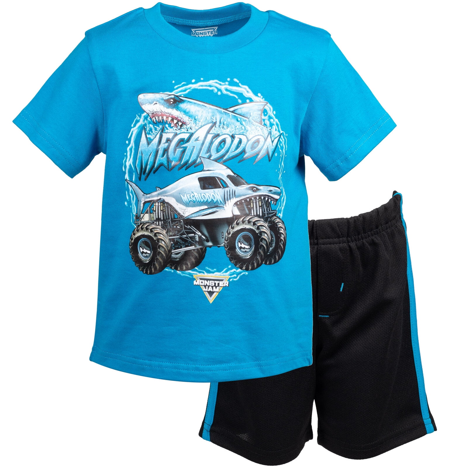 Monster Jam Toddler Boys Megalodon T-Shirt, Mesh Shorts, Blue and Black ...